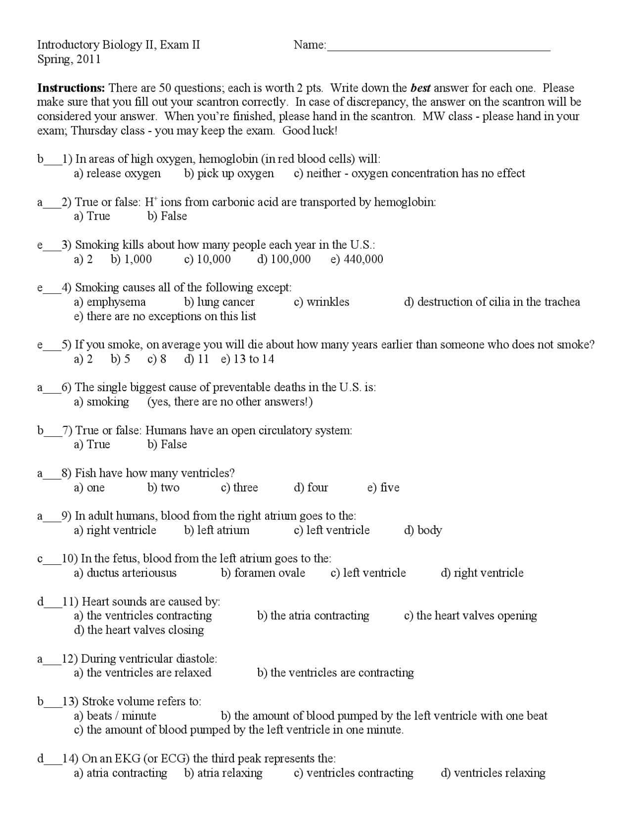 Introduction to Biology II - Exam 2 | BIOL 104 - Docsity