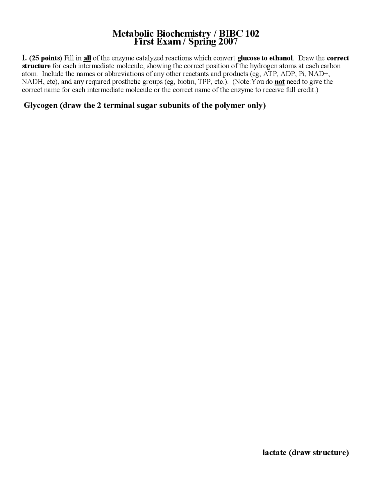 Metabolic Biochemistry First Exam Problems Bibc 102 Docsity