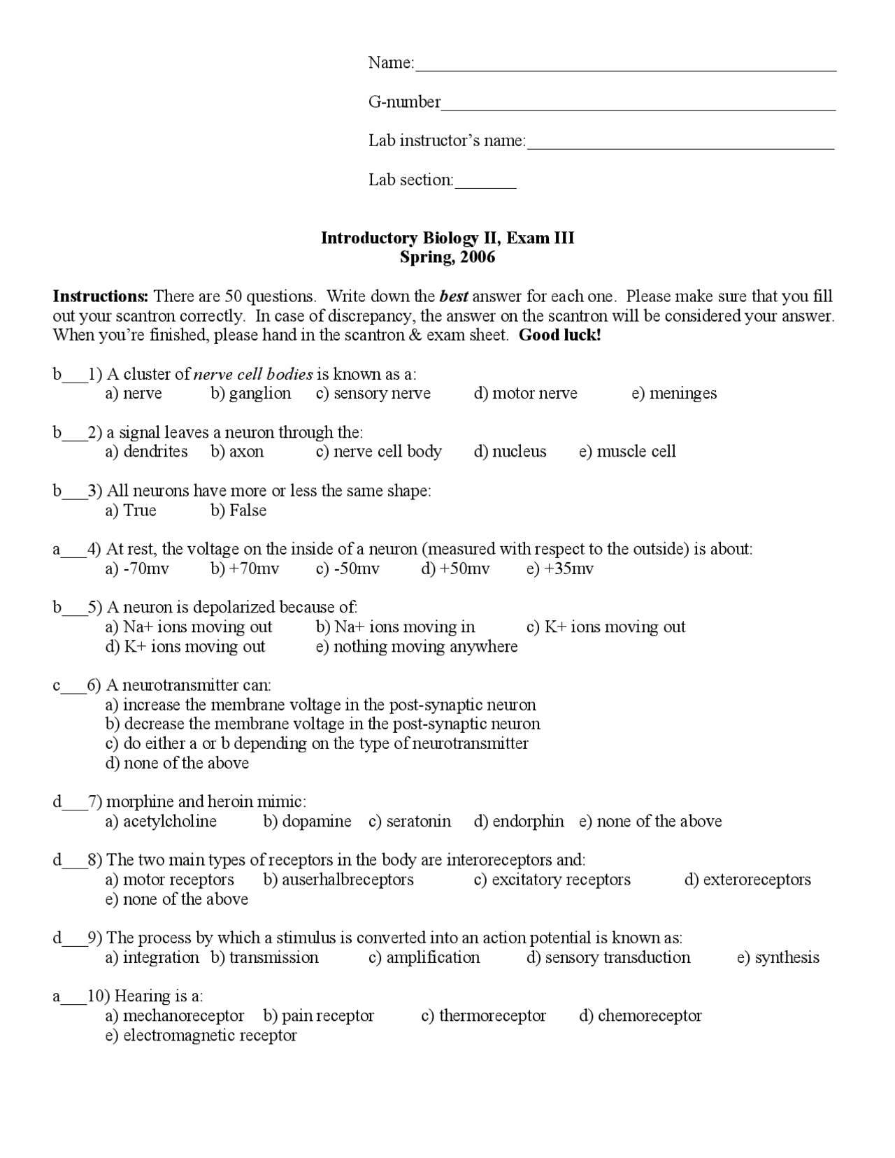 50 Multiple Choice Questions on Introductory Biology - Exam 3 | BIOL ...
