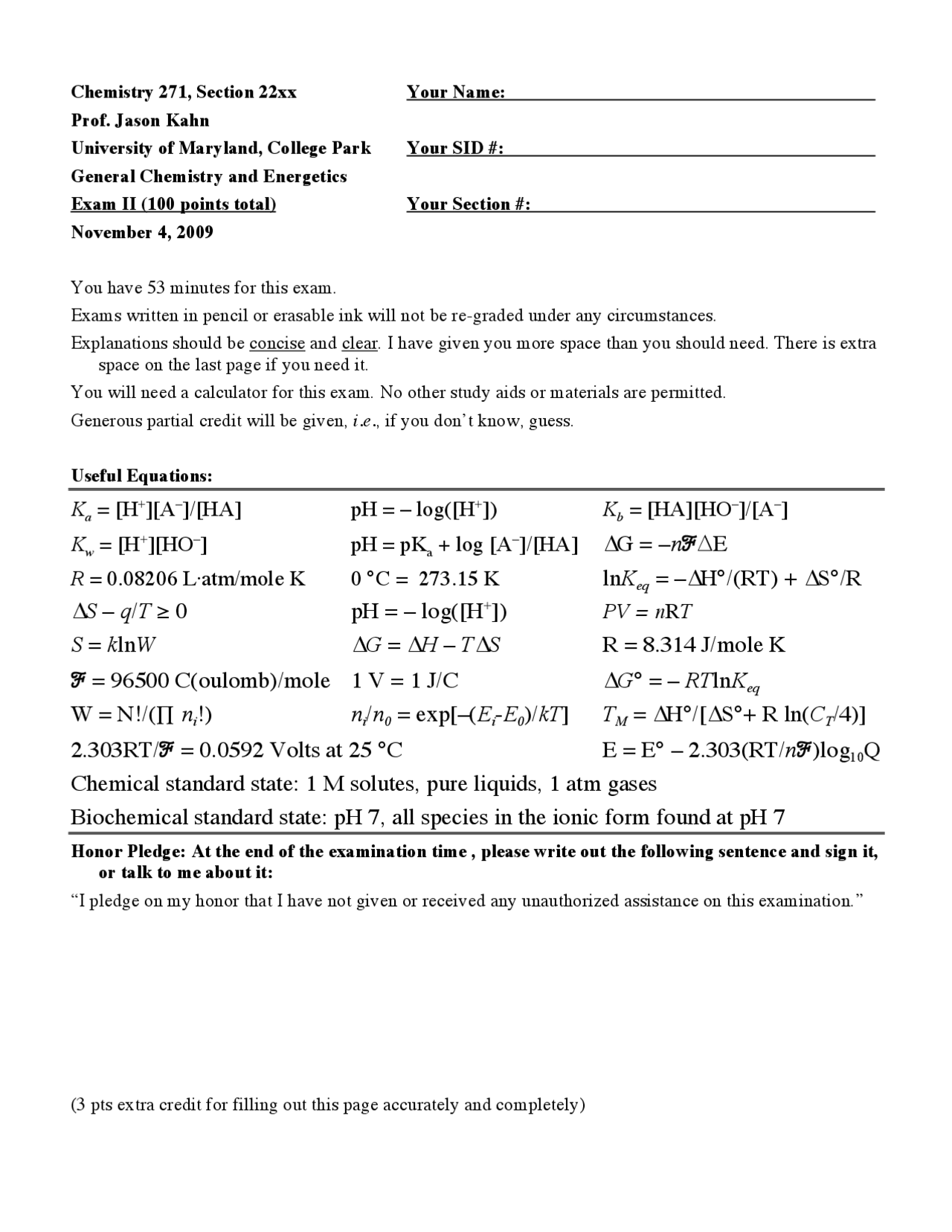 Biochemical Standard State - Chemistry Fundamental II | CHEM 271 - Docsity