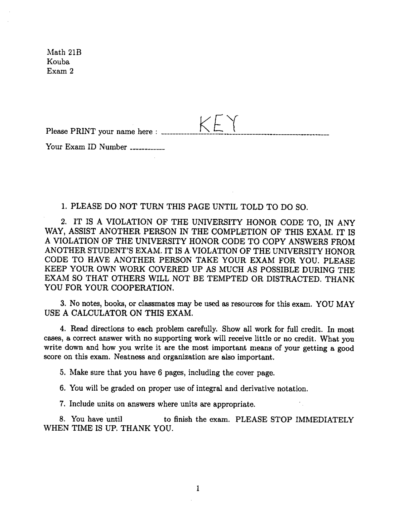 Final Exam 2 With Solutions Calculus Mat 021b Docsity