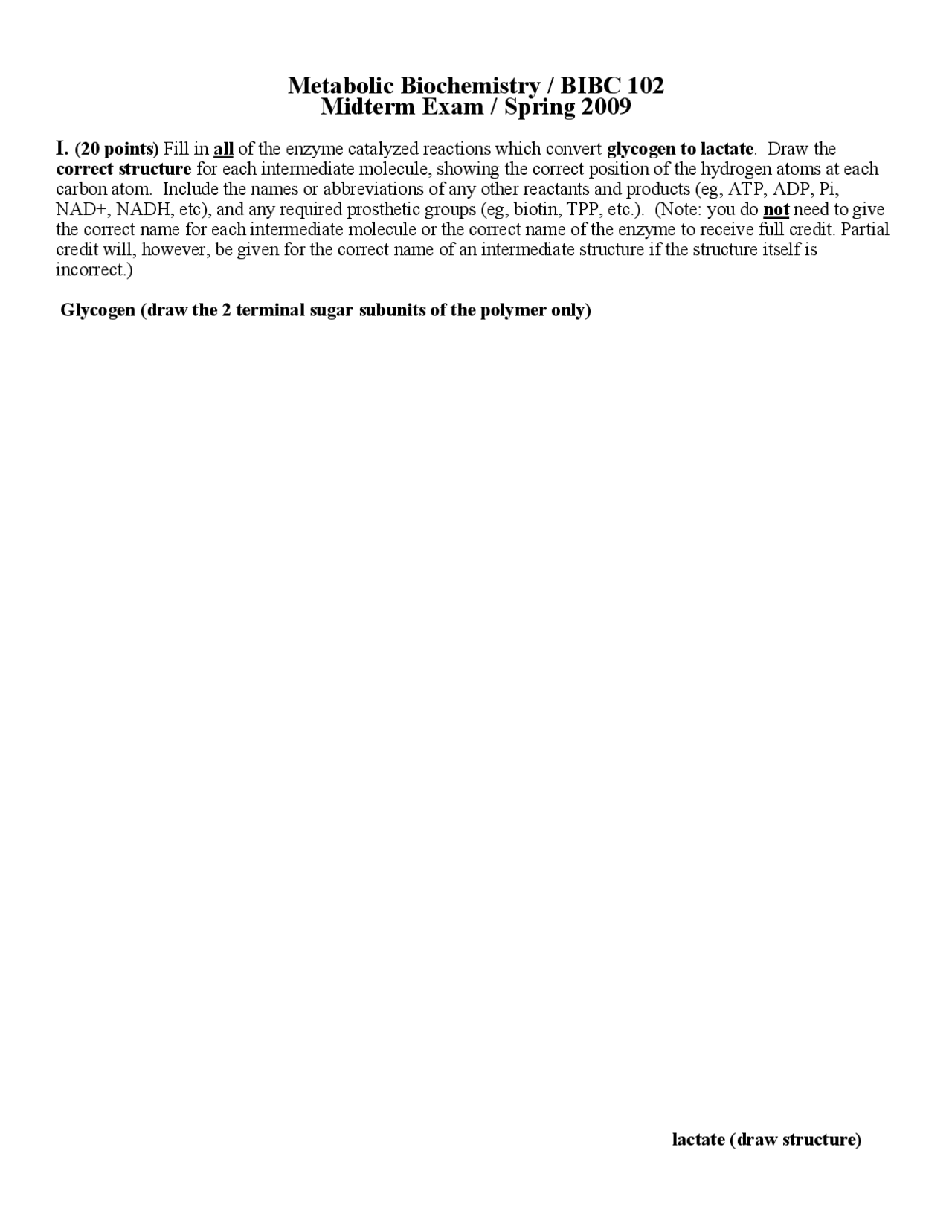 Metabolic Biochemistry Midterm Exam Questions Bibc 102 Docsity