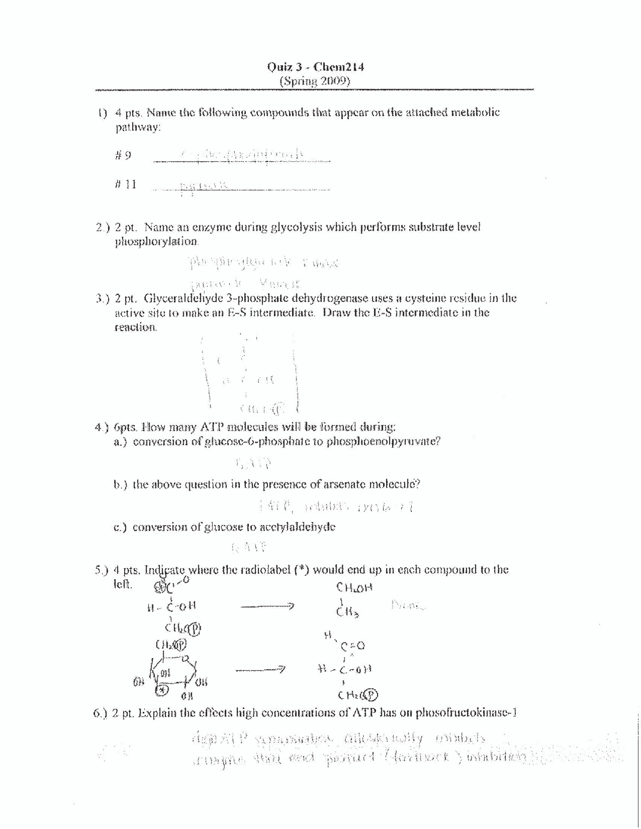 Solutions To Quiz 3 For Elementary Biochemistry Chem 214 Docsity