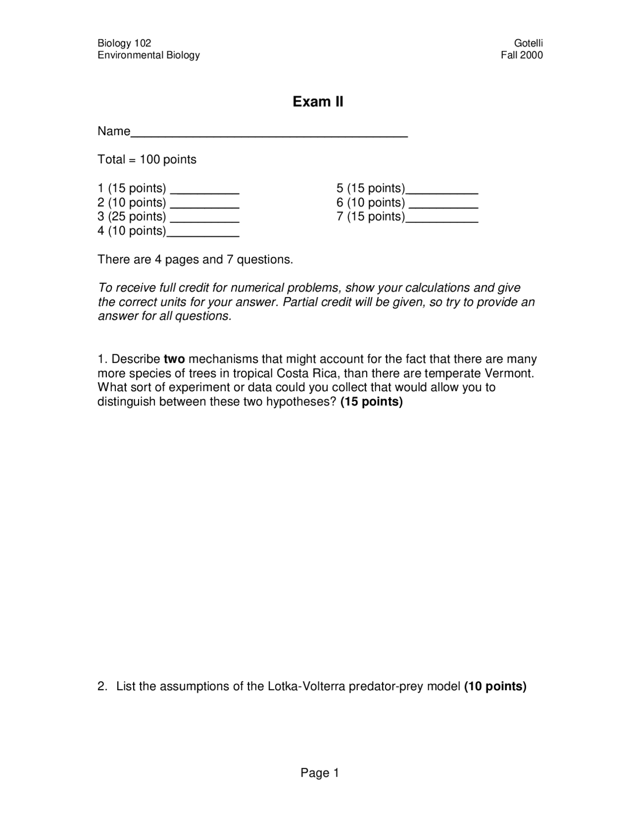 Unsolved Exam 2 Ecology And Evolution Bcor 102 Docsity