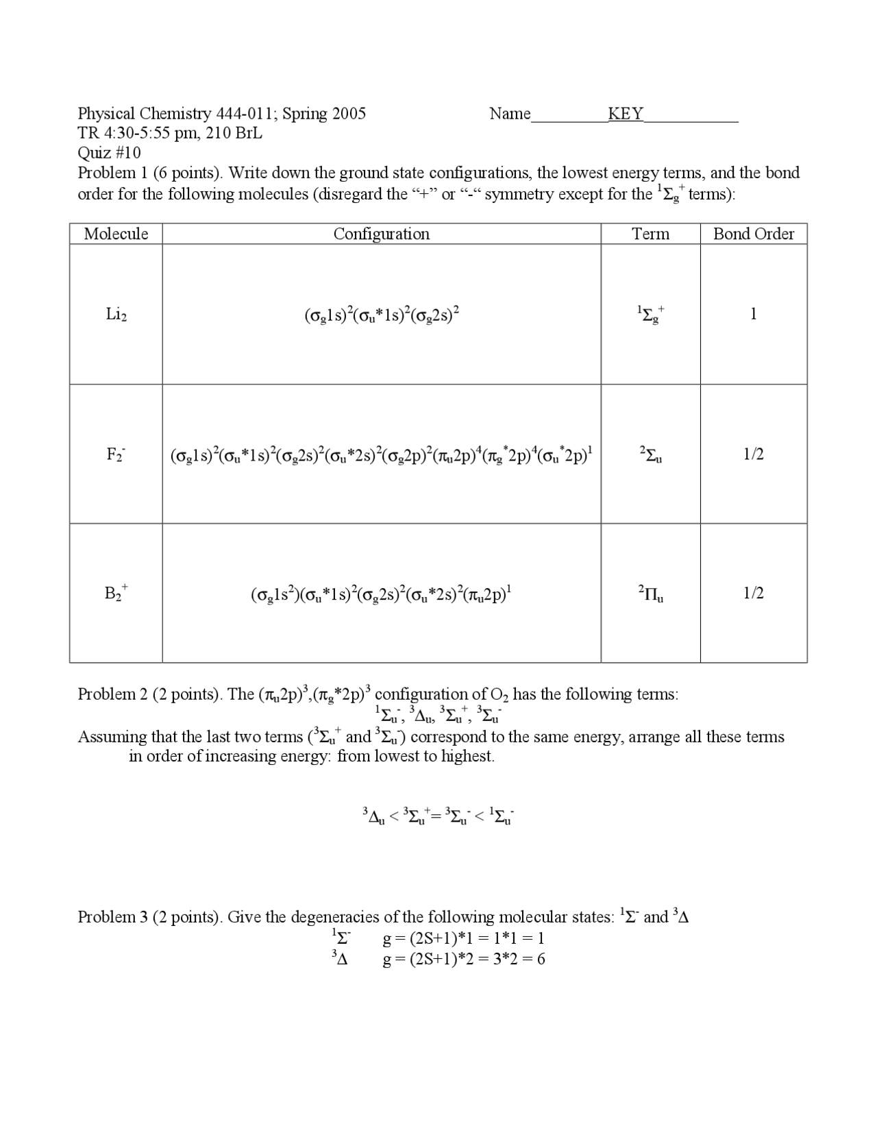 Physical Chemistry Ii Solved Quiz 10 Chem 444 Docsity