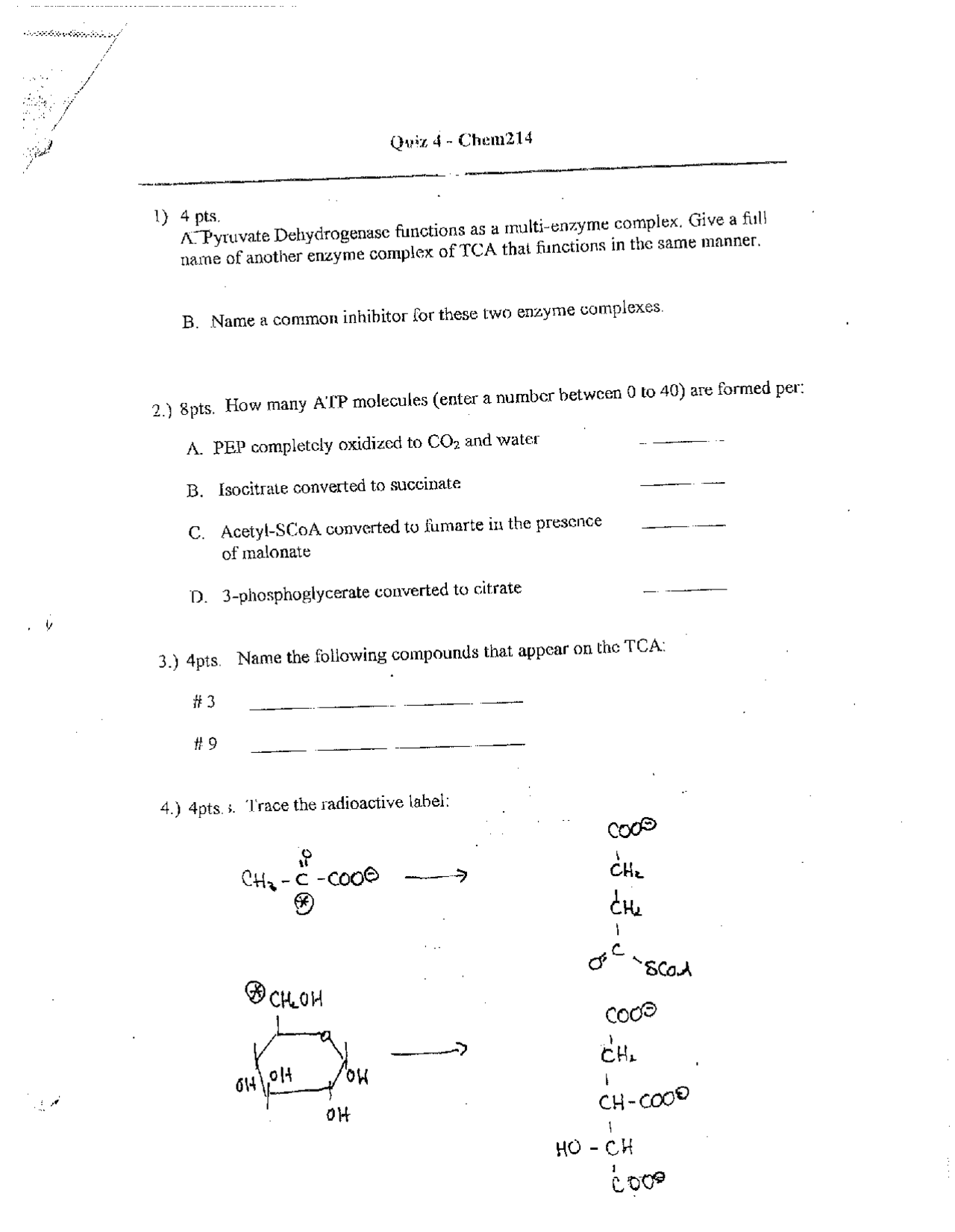 4 Solved Questions For Quiz 4 Elementary Biochemistry Chem 214