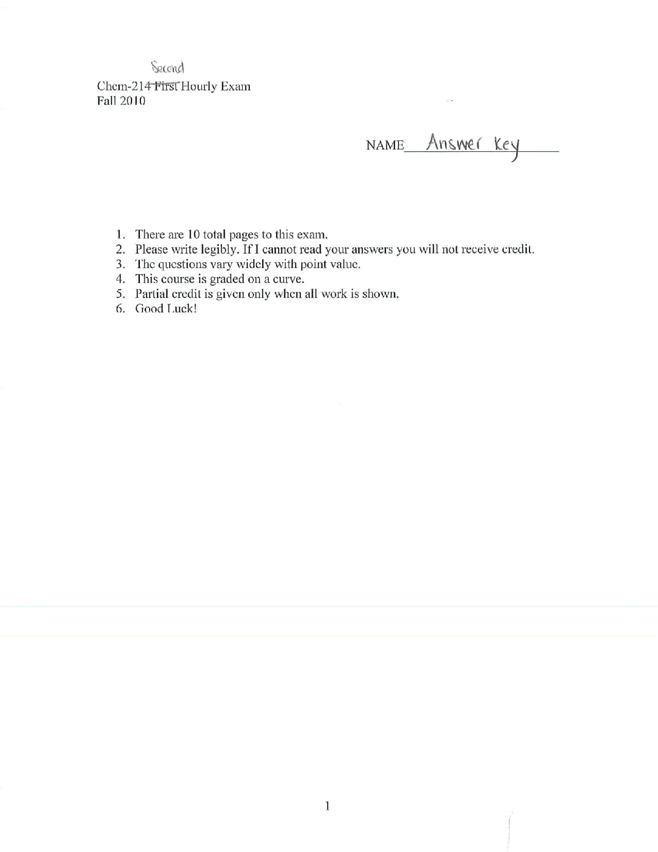 Answer Key To Second Exam On Elementary Biochemistry Chem 214 Docsity