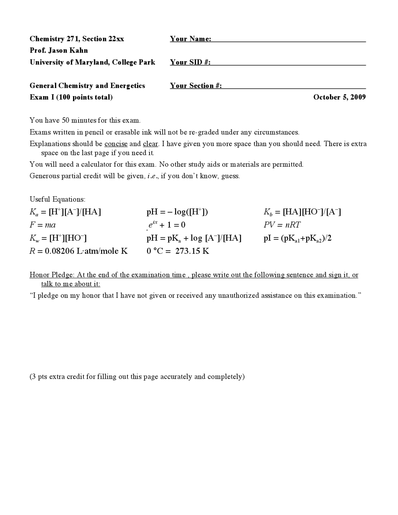 Questions on Chemistry Fundamentals I - Practice Exam 1 | CHEM 271 ...