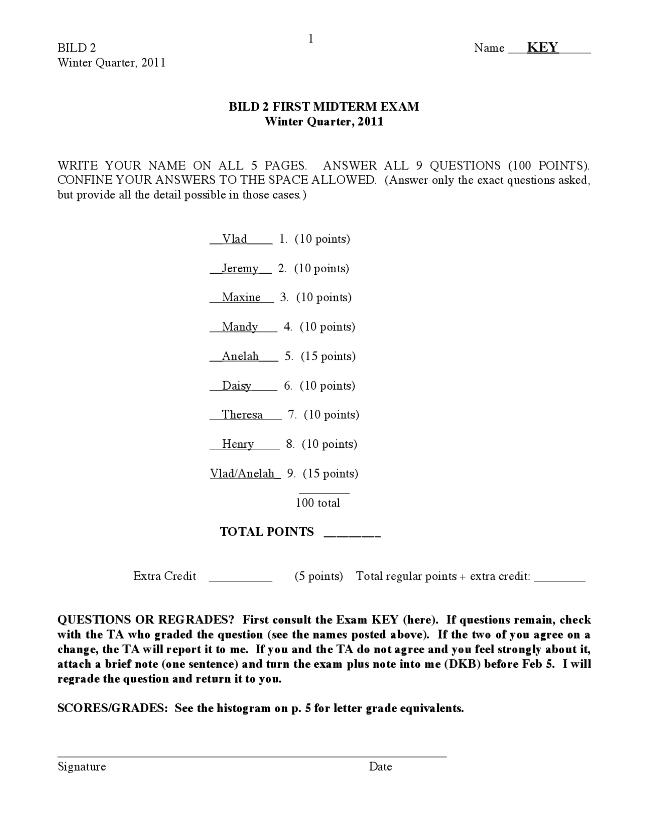 Multicellular Life First Midterm Exam With Answer Key Bild 2 Docsity
