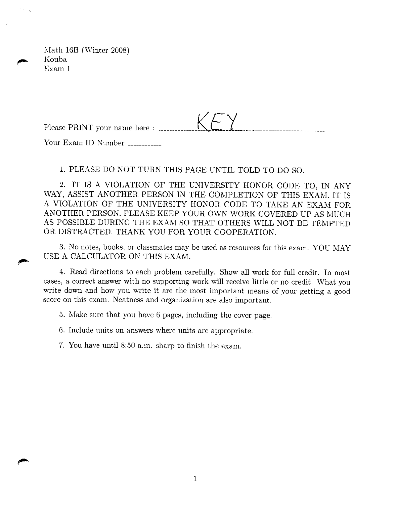 11 Solved Problems On Short Calculus Examination 1 Mat 016b Docsity