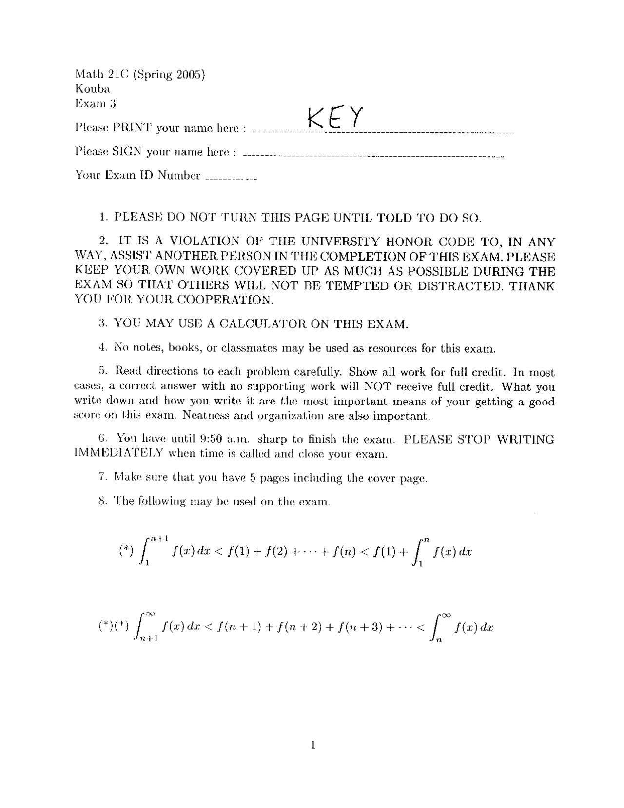 4 Questions On Basic Calculus Examination 3 Mat 021c Docsity