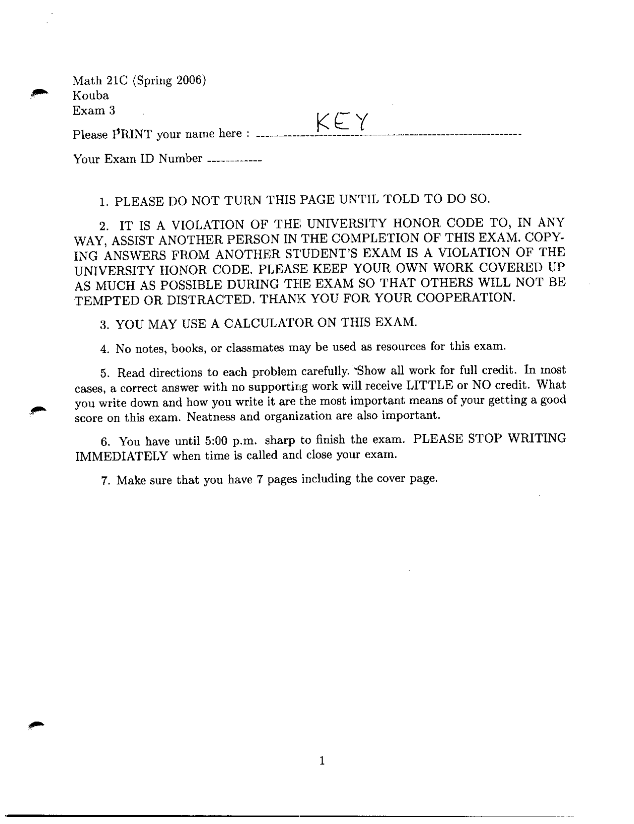 Exam 3 Questions With Answer Key Calculus Mat 021c Docsity