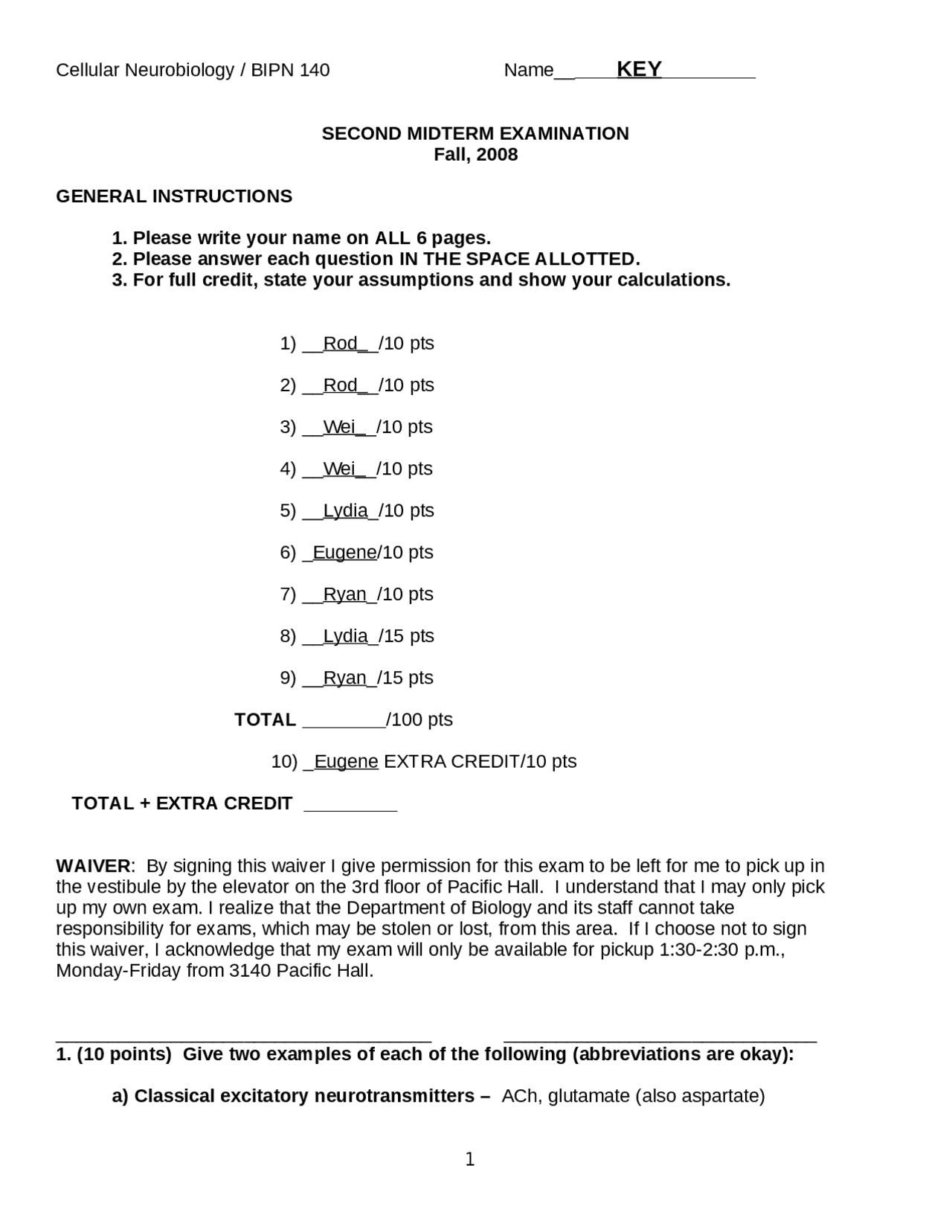 Cellular Neurobiology Midterm Exam 2 Bipn 140 Docsity