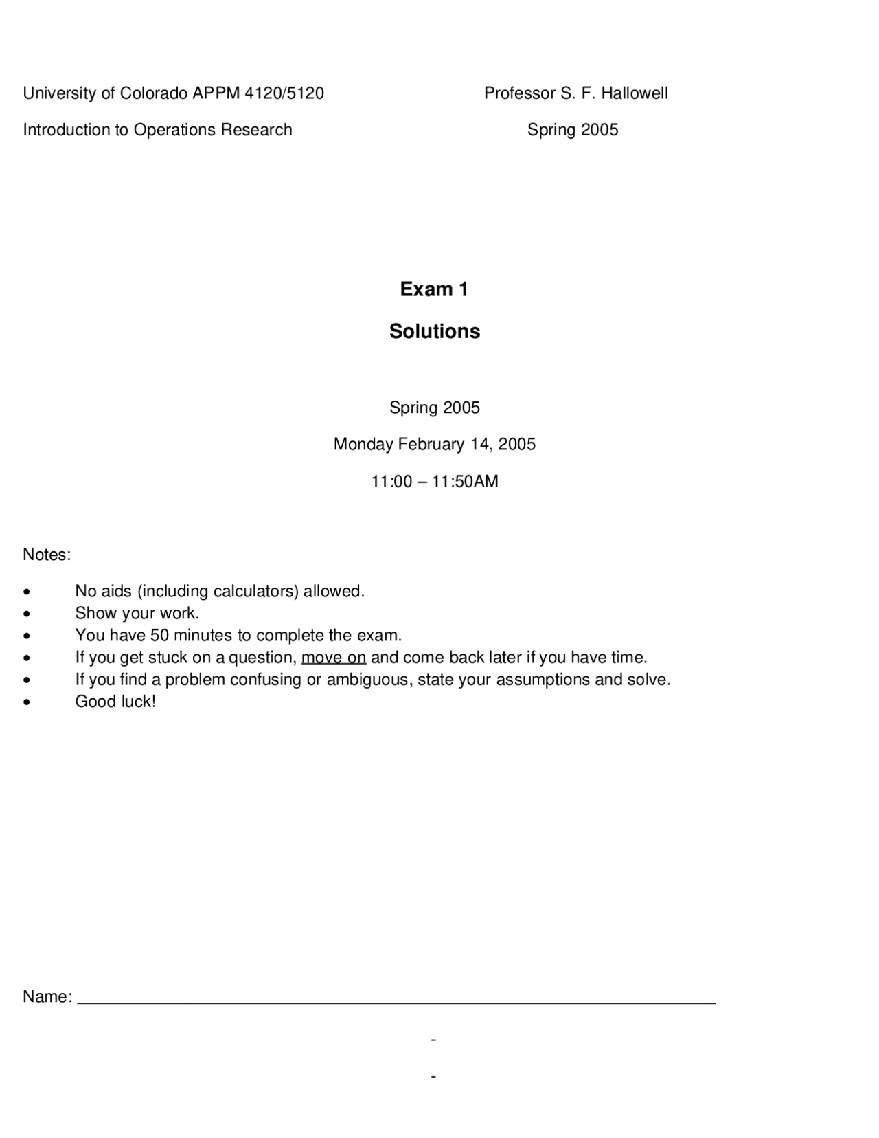 Solution of Exam 1 - Introduction to Operations Research | APPM 4120 ...