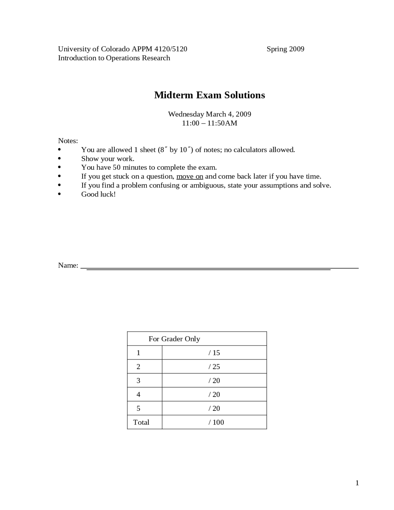 5 Solved Questions On Simplex Methods Midterm Exam Appm 4120