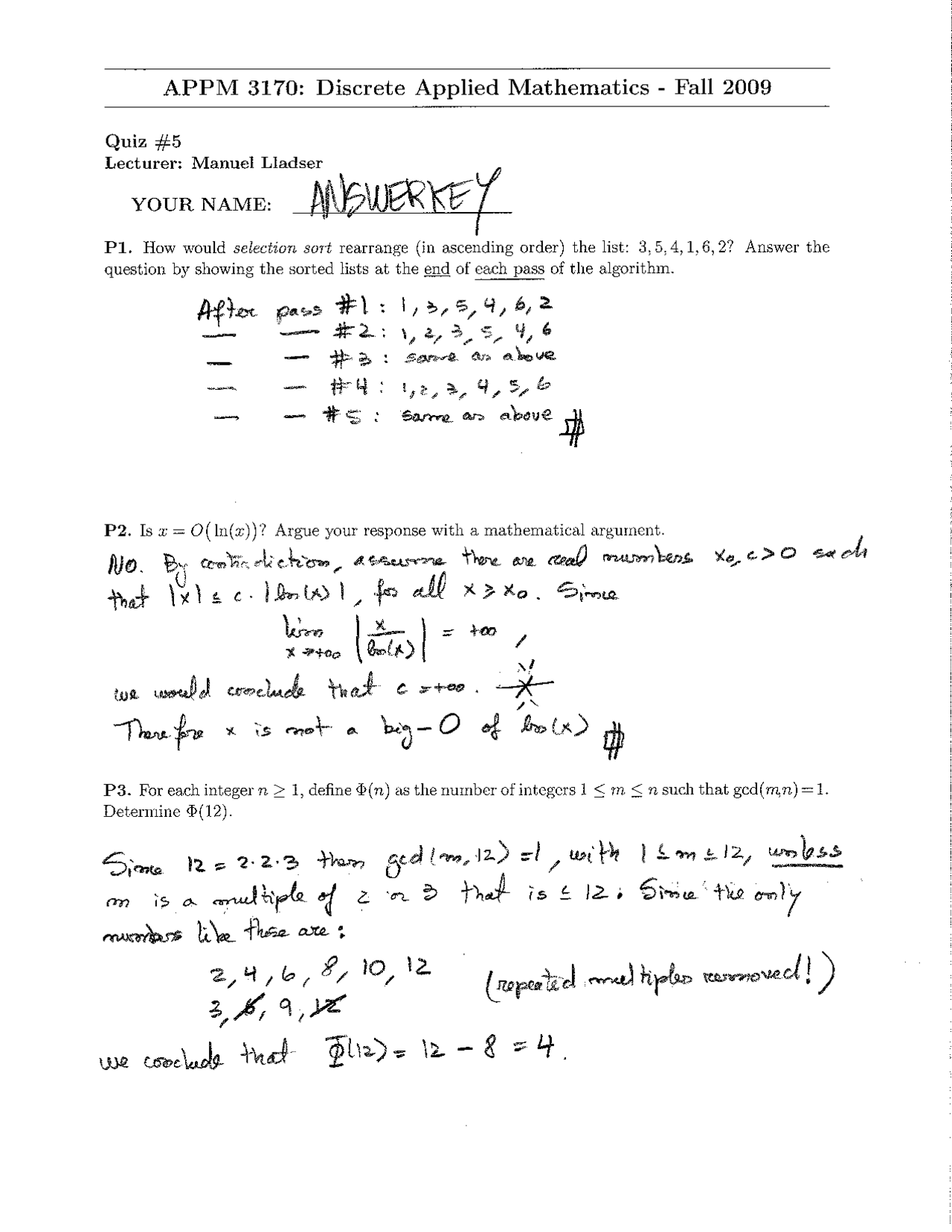 Quiz 5 With Solutions Discrete Applied Mathematics Appm 3170 Docsity