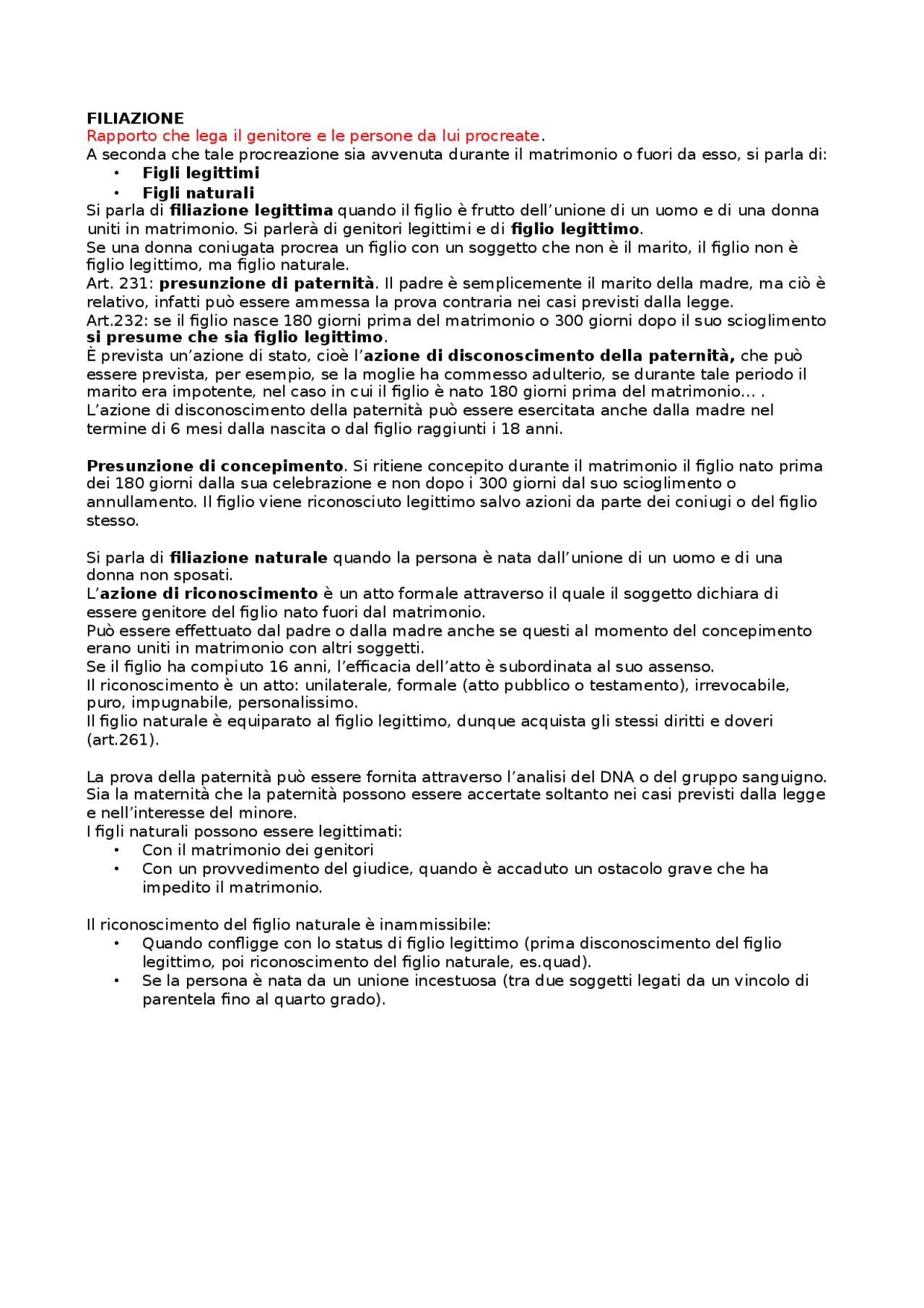 Definizione Di Filiazione Docsity