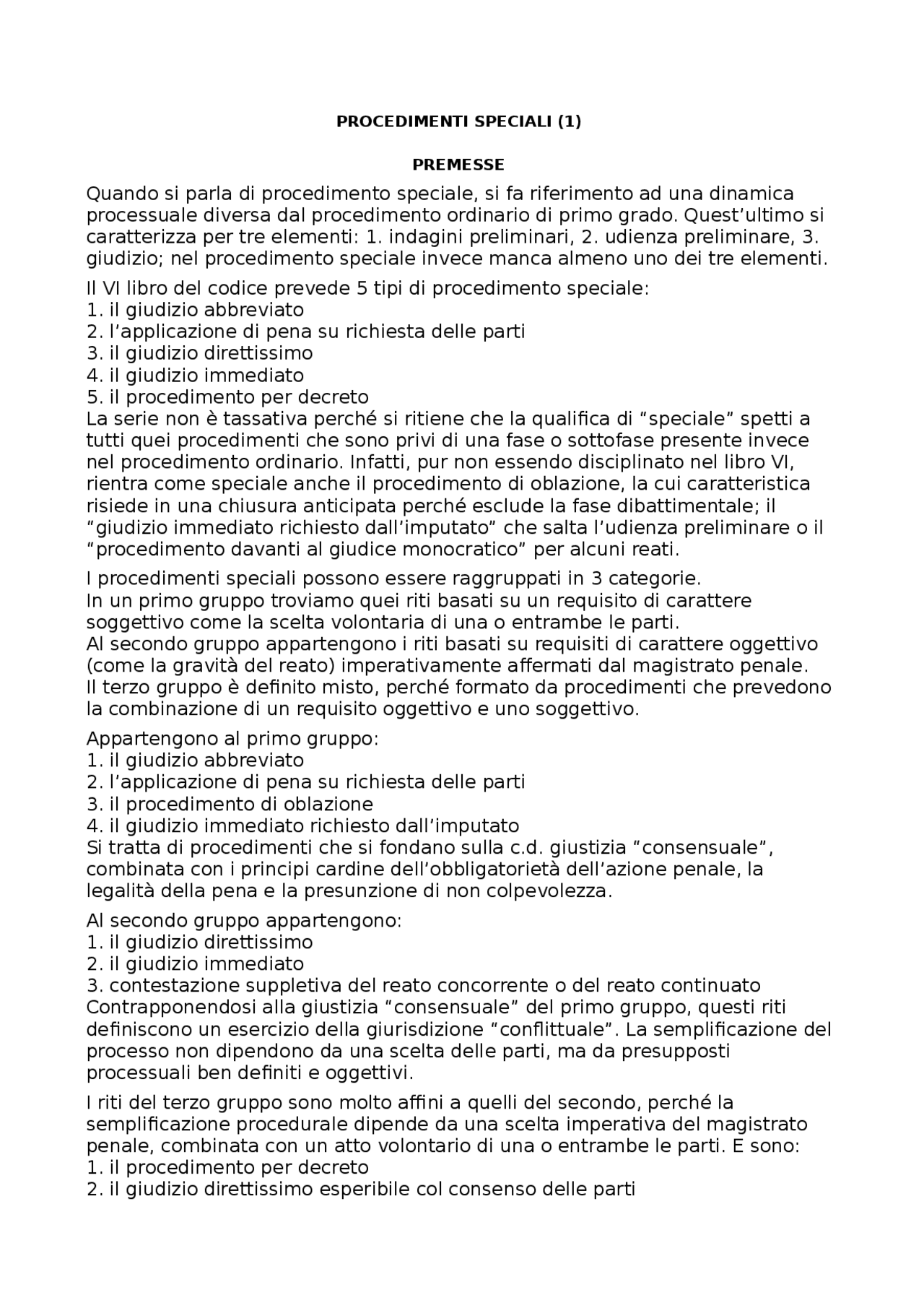 Procedura Penale 2 Procedimenti Speciali Docsity