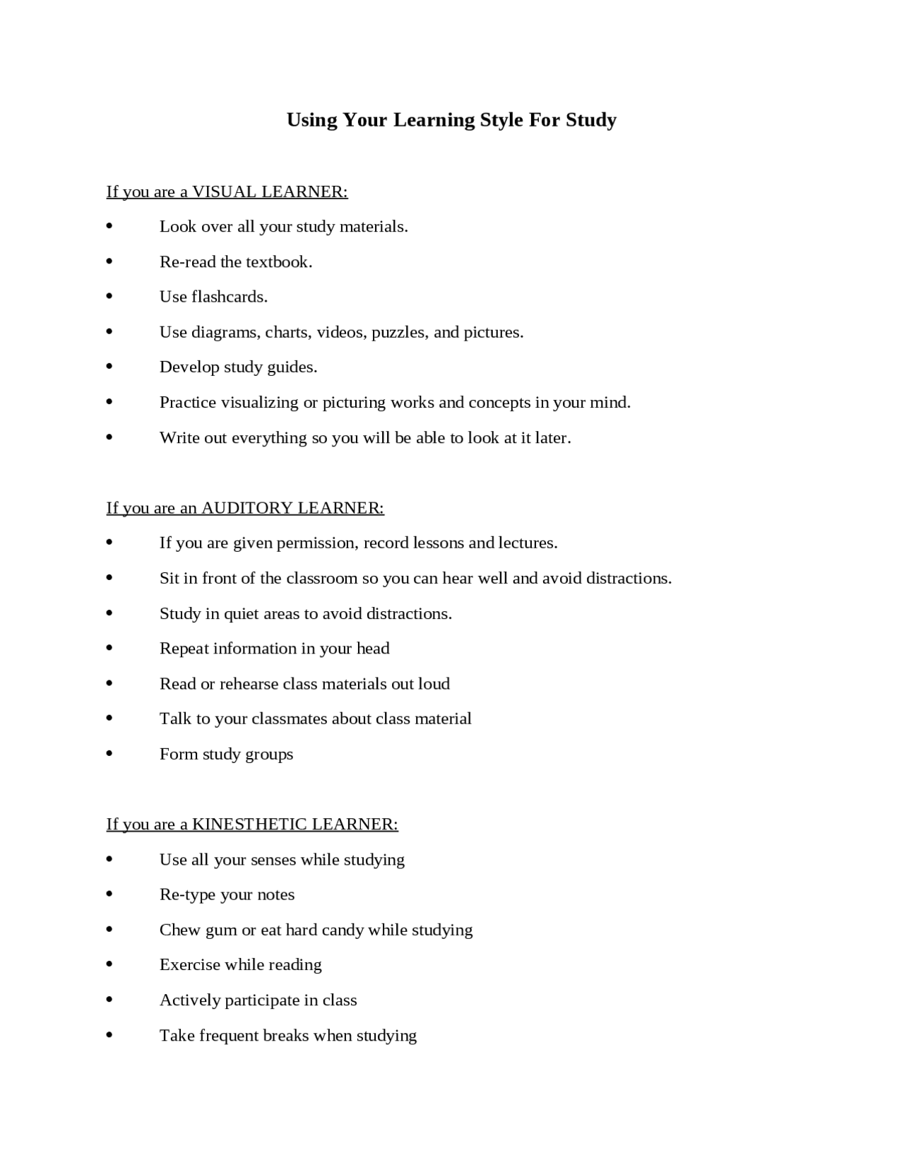 Learning Styles Study Tips - Learning Strategies | EDCP 108B - Docsity