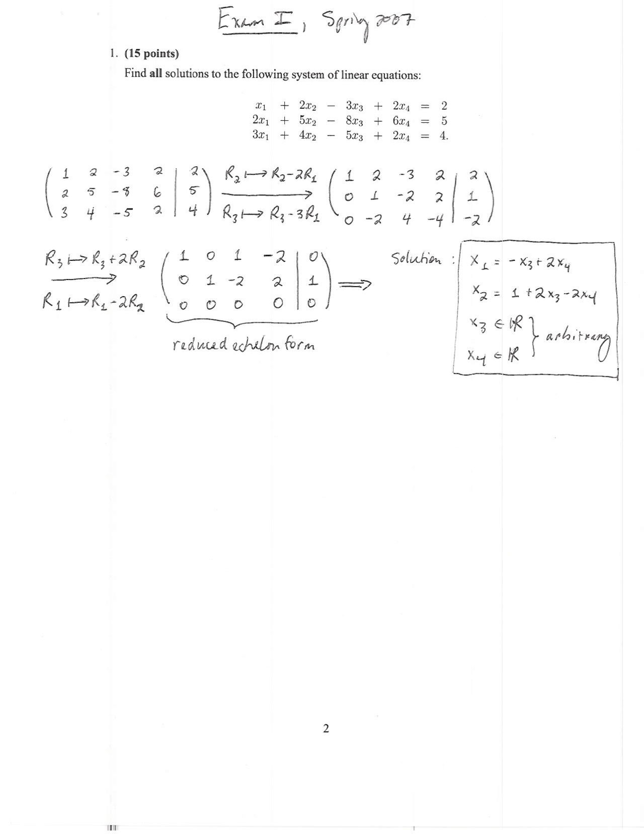Linear Algebra Solutions For Exam 1 Math 544 Docsity