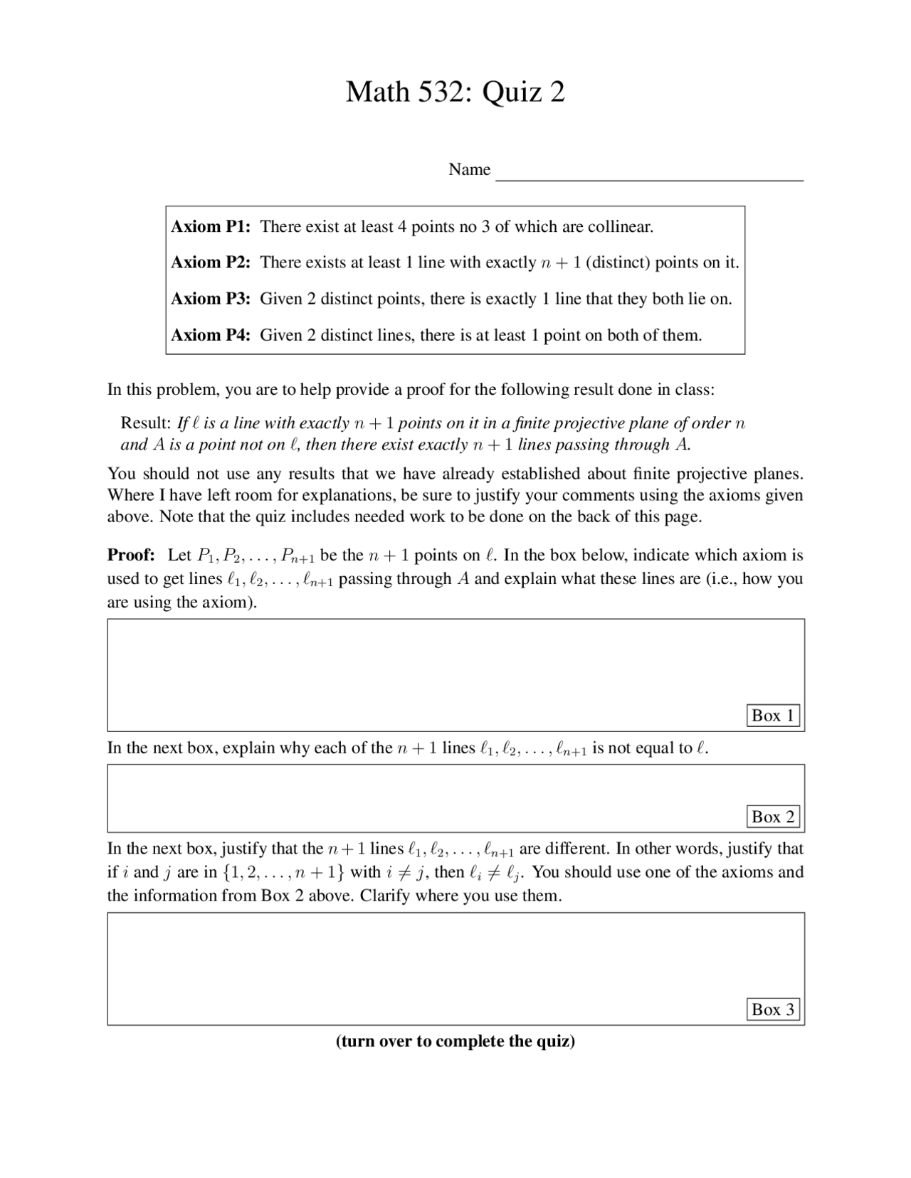 Problems For Quiz 2 Modern Geometry Math 532 Docsity