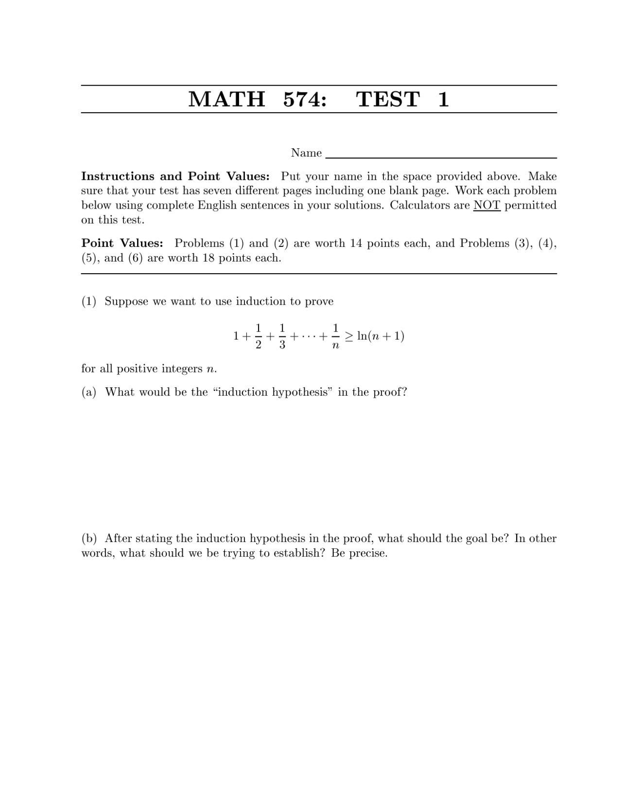 Unsolved Exam Discrete Mathematics I Math 574 Docsity