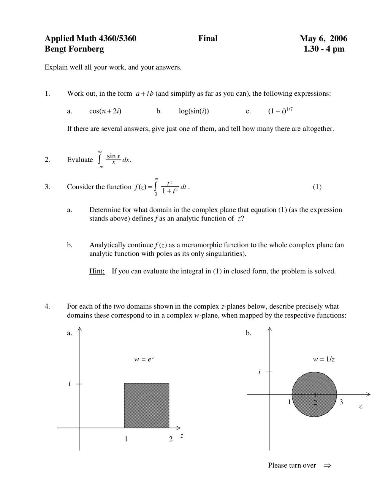 Methods In Applied Mathematics Final Exam Appm 5360 Docsity