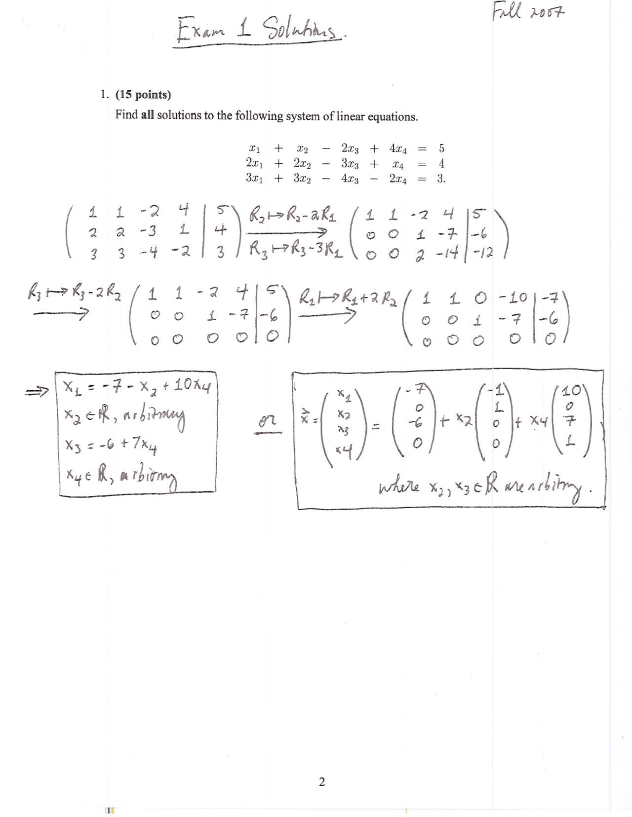 Sample Exam 1 Solutions Linear Algebra Math 544 Docsity
