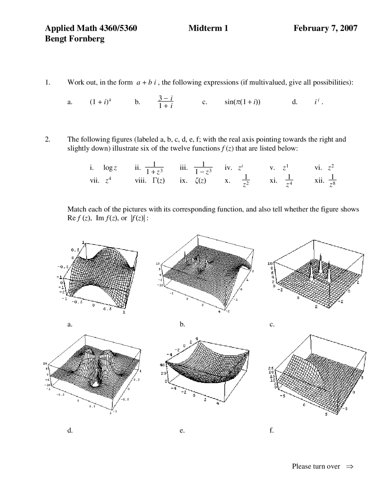 Methods In Applied Mathematics Midterm Exam 1 Questions Appm 4360