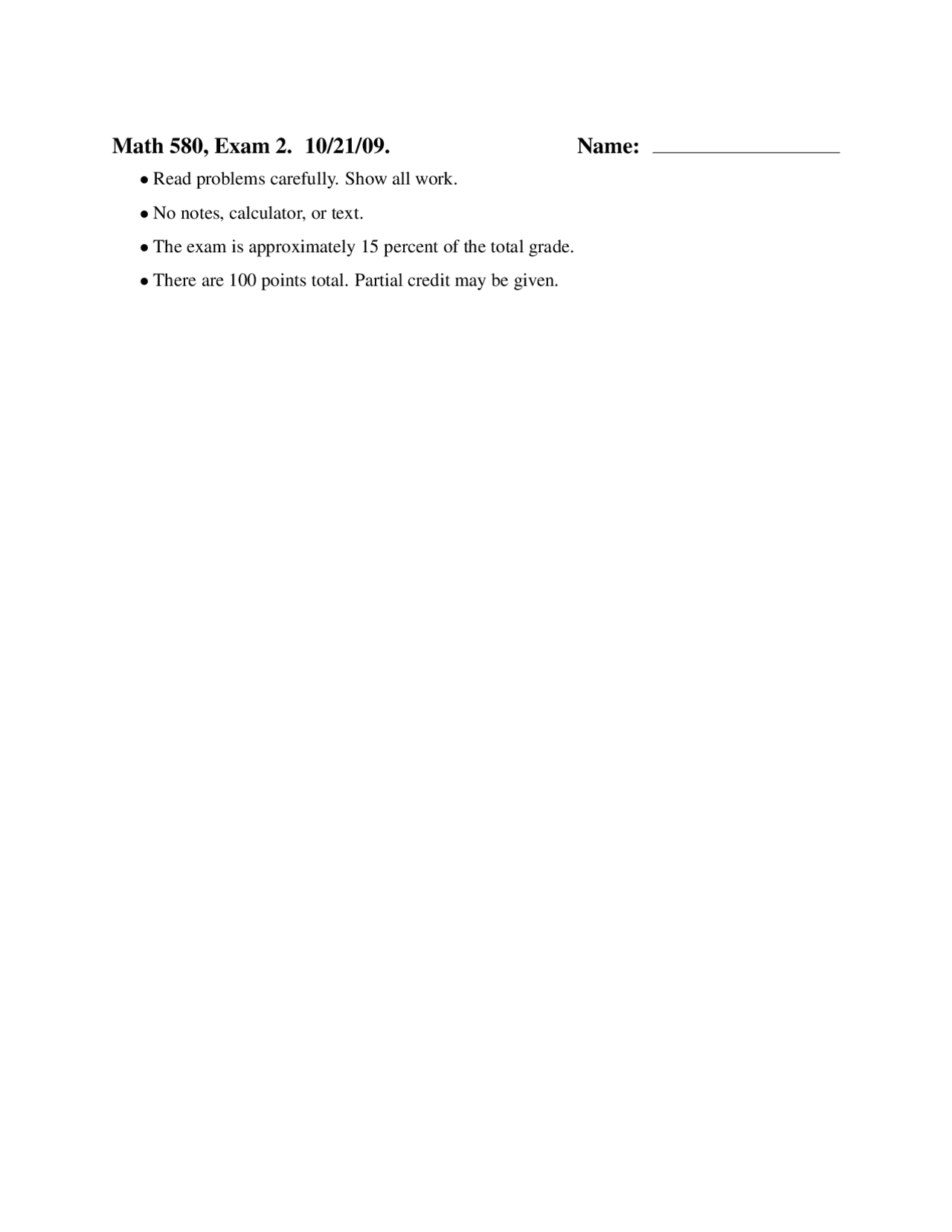 Exam 2 With Solution For Elementary Number Theory Math 580 Docsity