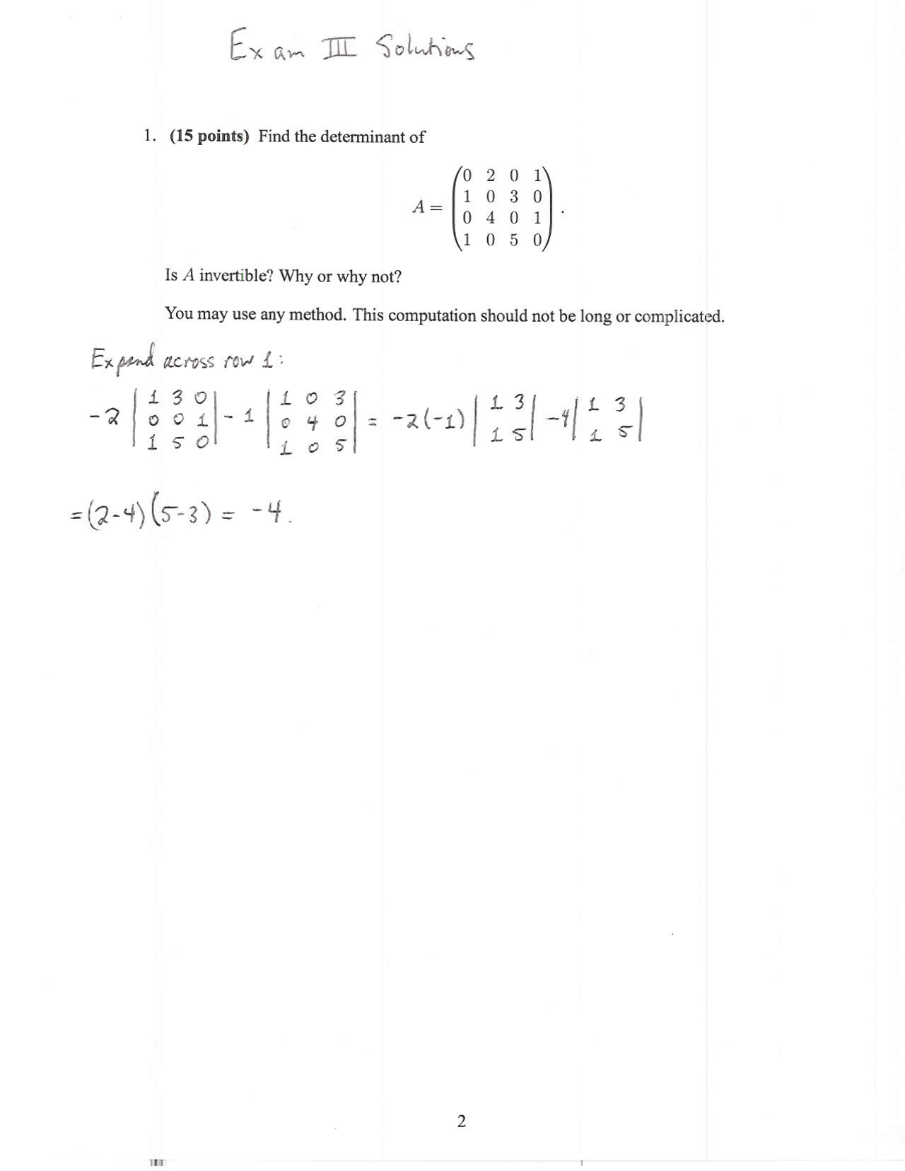 Past Exam 3 - Problems for Linear Algebra with Solutions | MATH 544 ...