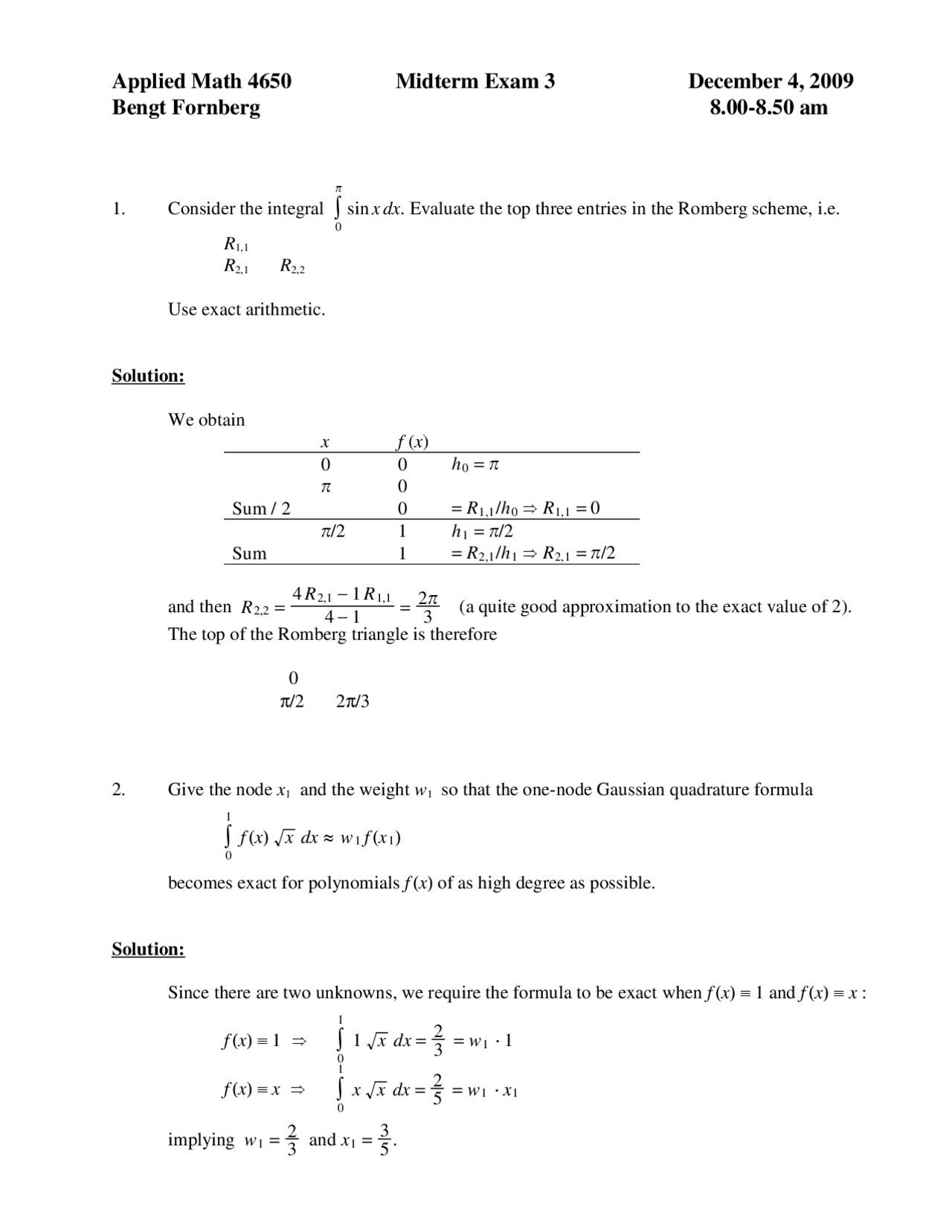 Applied Math 4650 Midterm Exam 3 Solutions | Exams Mathematics | Docsity