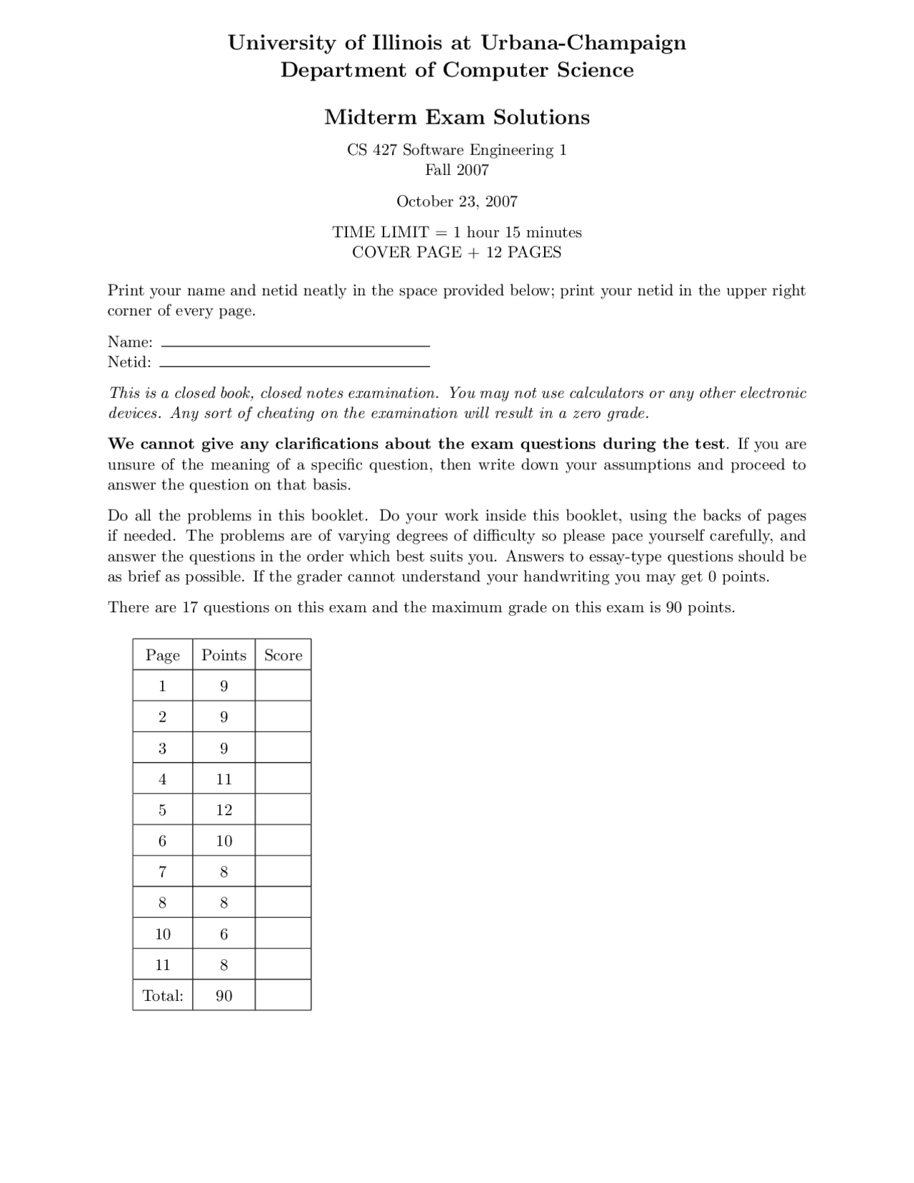 8 Questions On Software Engineering I With Solution Midterm Exam Cs