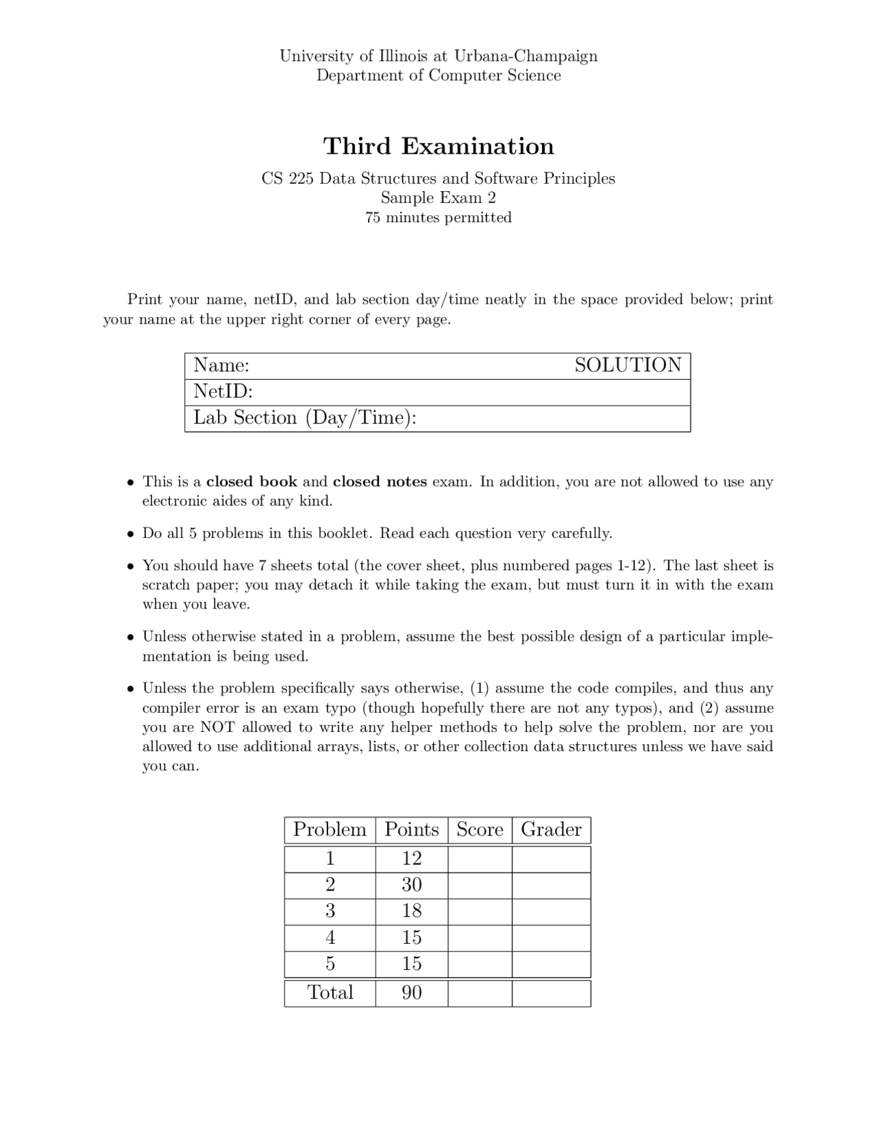 Third Examination Data Structures Cs 225 Docsity