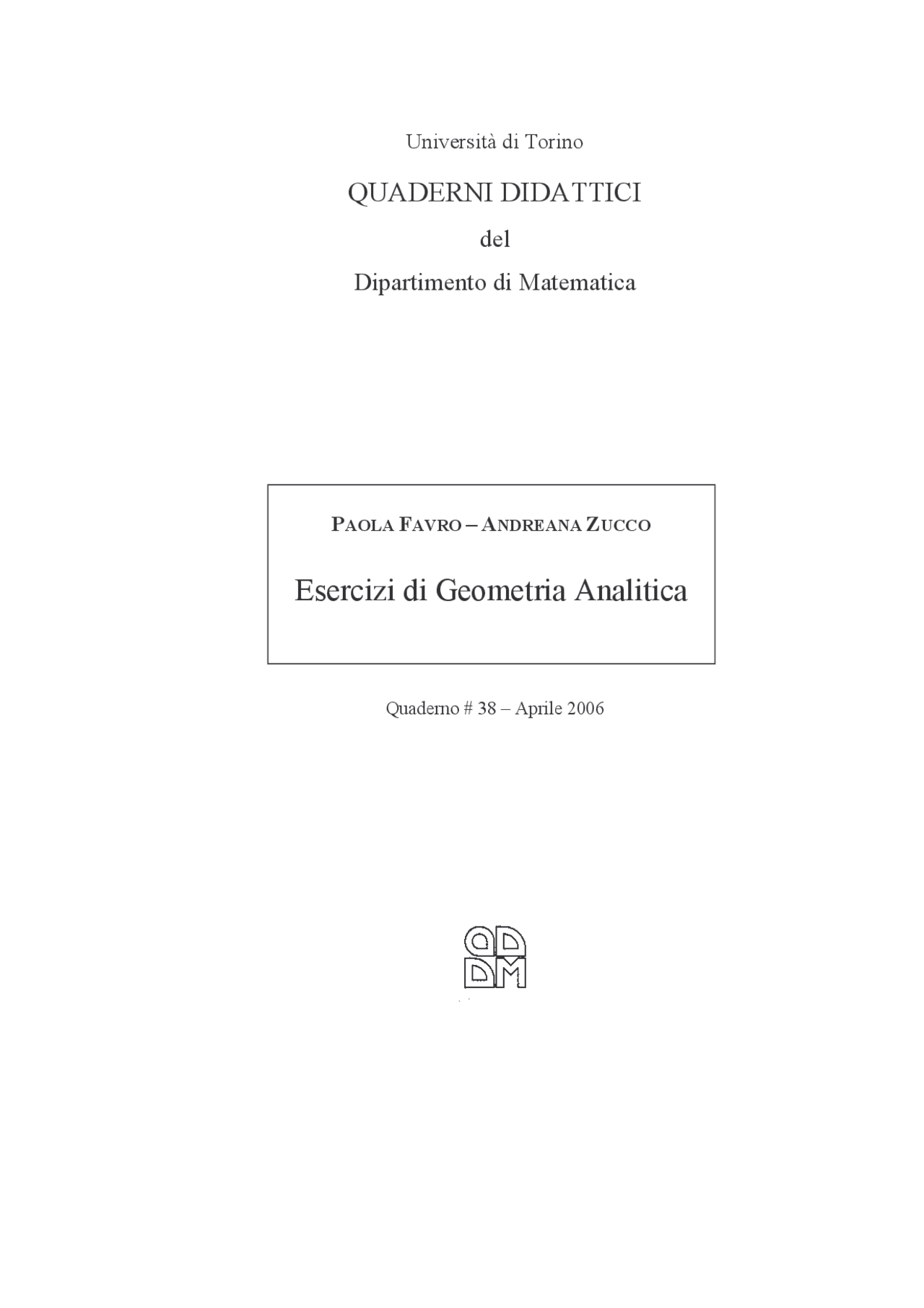 Geometria Analitica Raccolta Di Esercizi Docsity