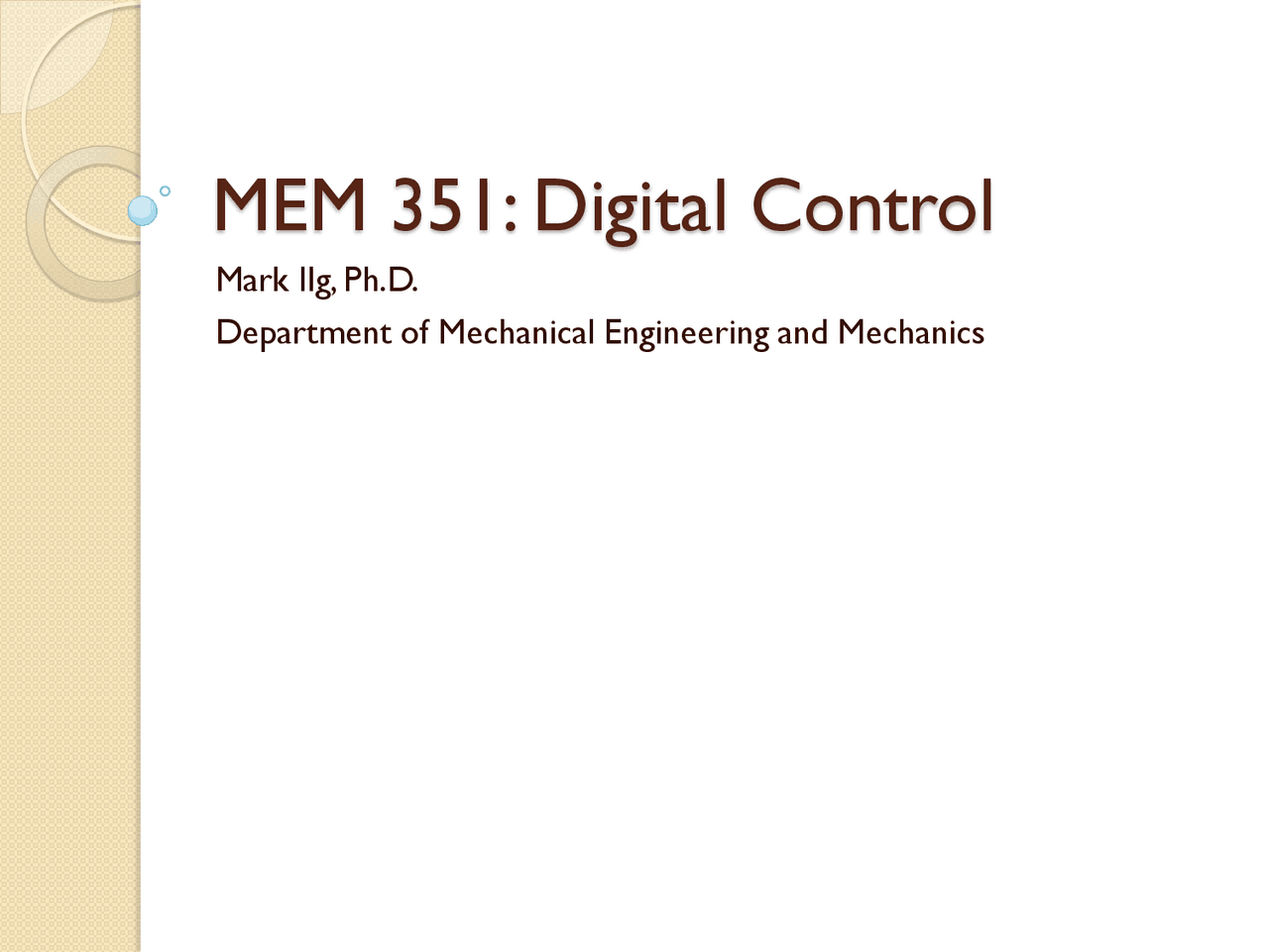 Digital Control Dynamic Systems Laboratory I Slides Mem 351 Docsity