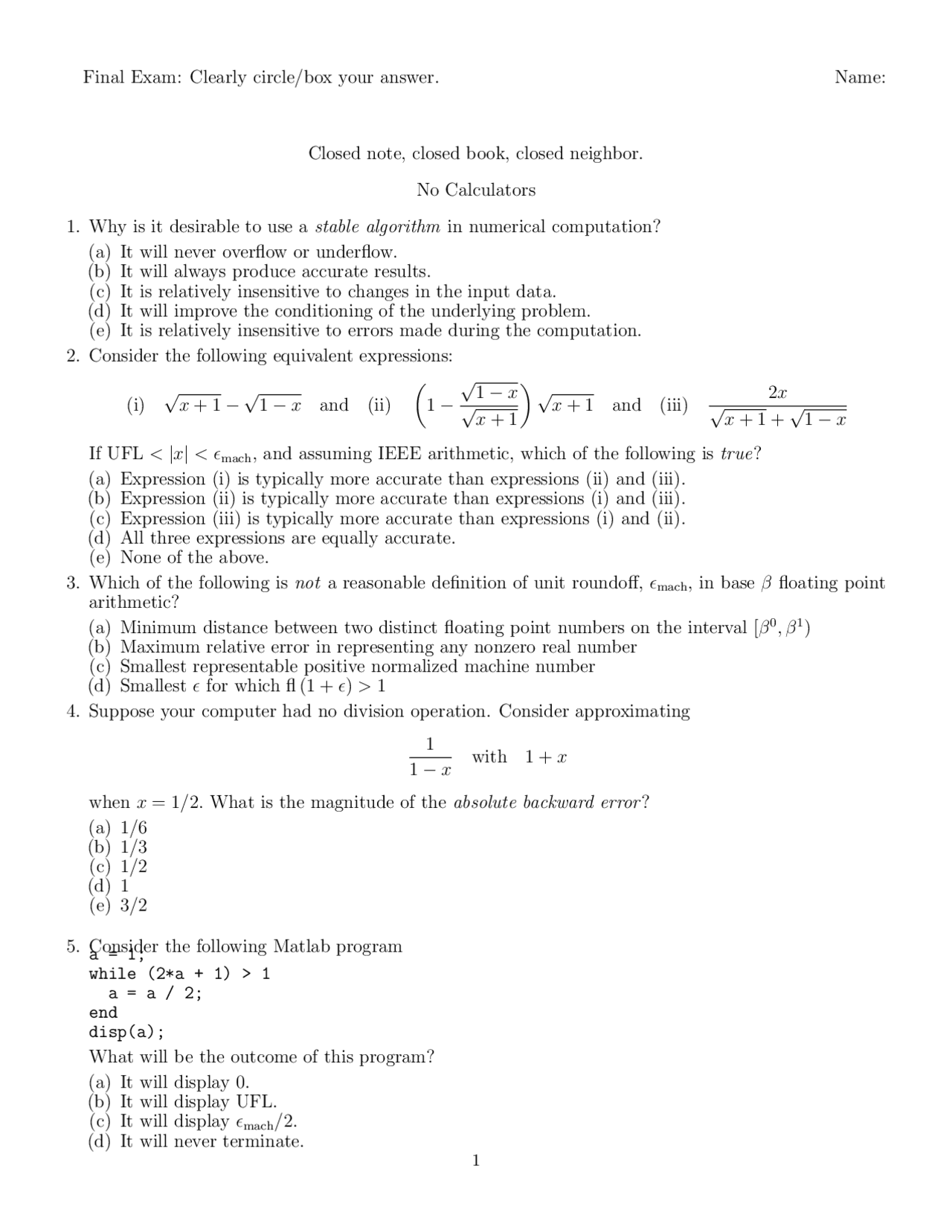 Mcqs For Final Exam Numerical Analysis Cs 450 Docsity