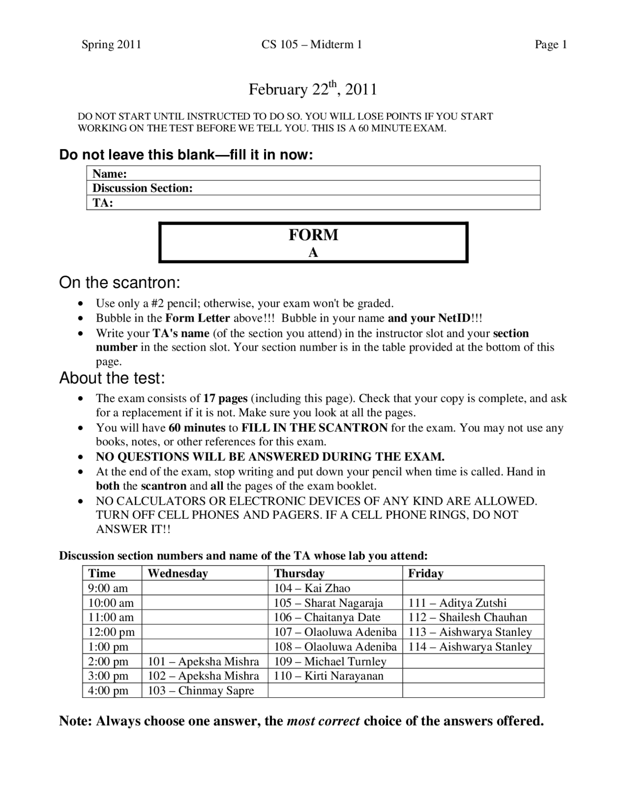 Practice Exam 1 Questions Introduction To Computing Cs 105 Docsity