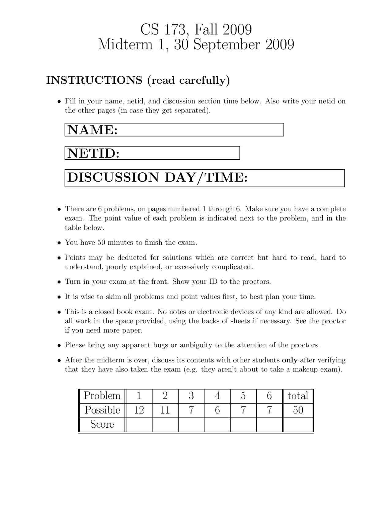 Exam 1 Problems With Solutions Discrete Structures Cs 173 Exams