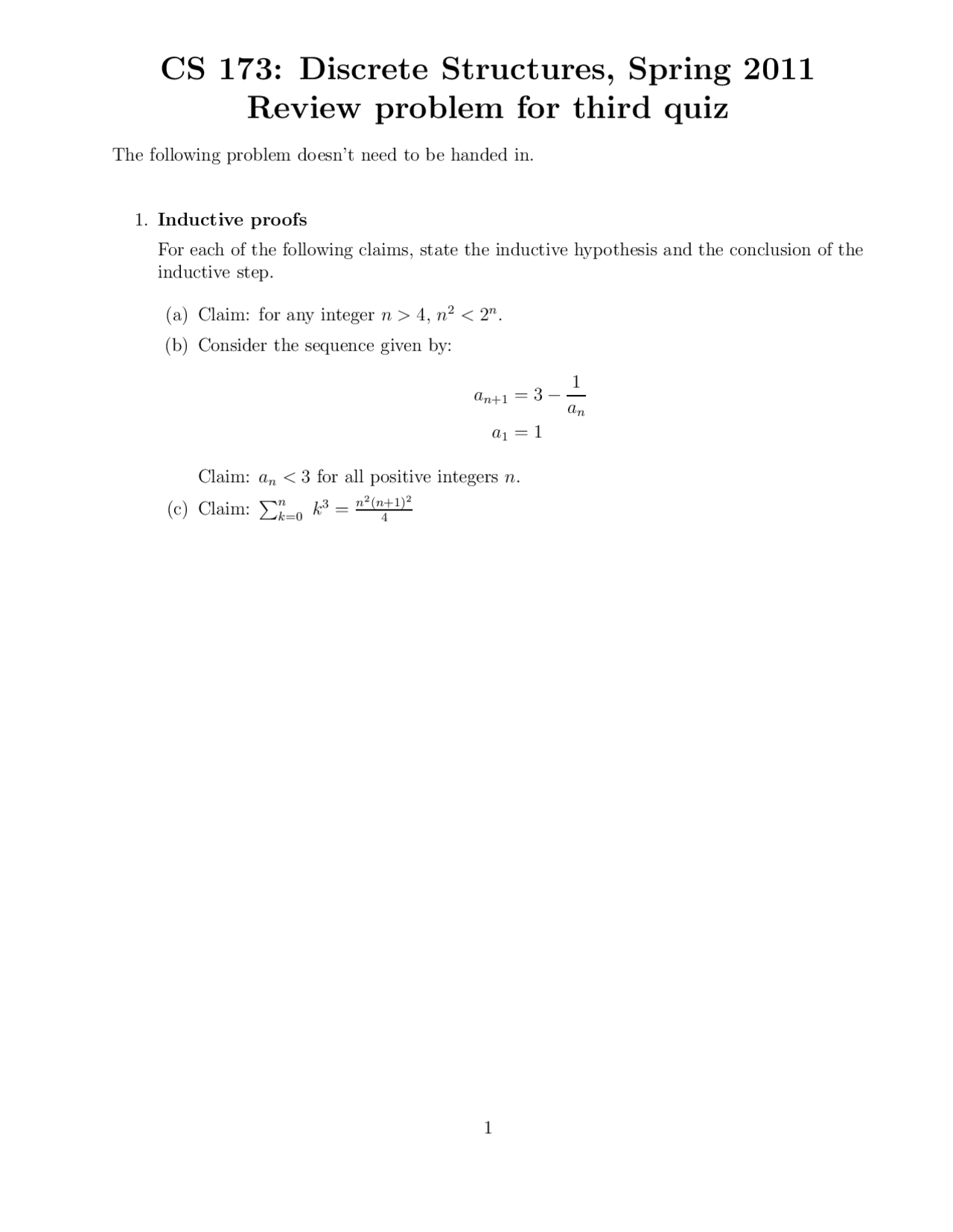 Review Quiz 3 With Solution Discrete Structures Cs 173 Docsity