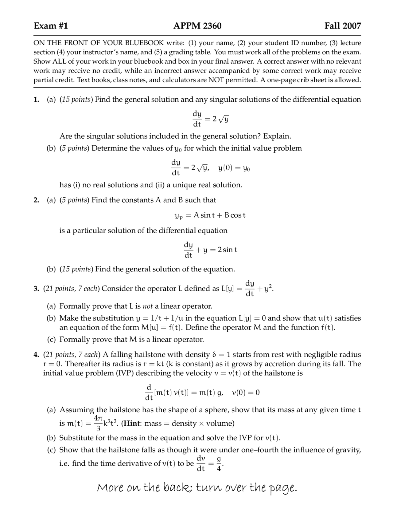 Differential Equations With Linear Algebra Sample Exam 1 With Answers