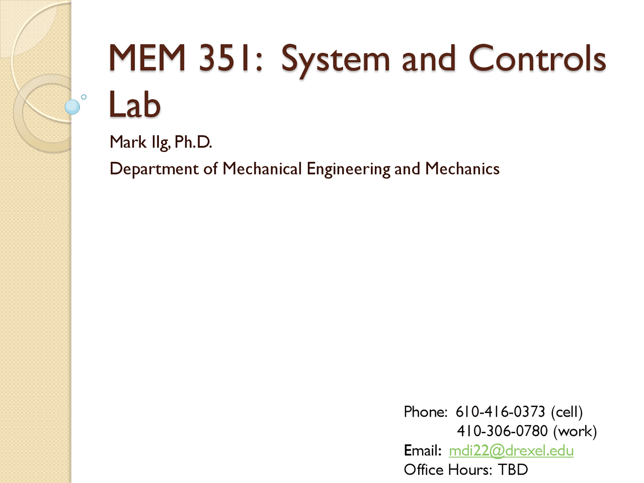 Systems And Controls Dynamic Systems Laboratory I Mem 351 Docsity