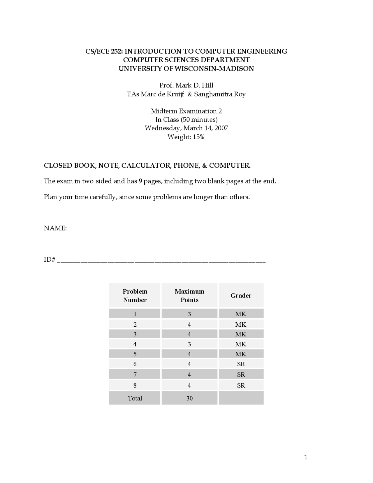 Introduction To Computer Engineering Practice Midterm Exam 2 E C E