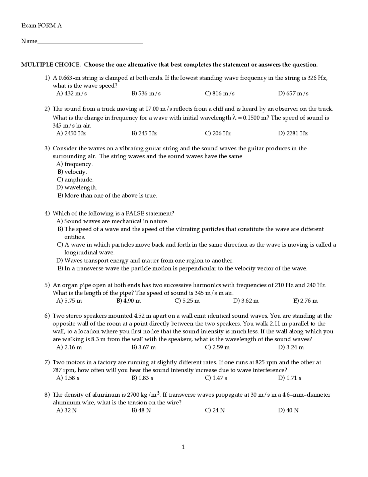 10 Questions on Waves, Optics and Modern Physics - Exam | PHYS 1C ...