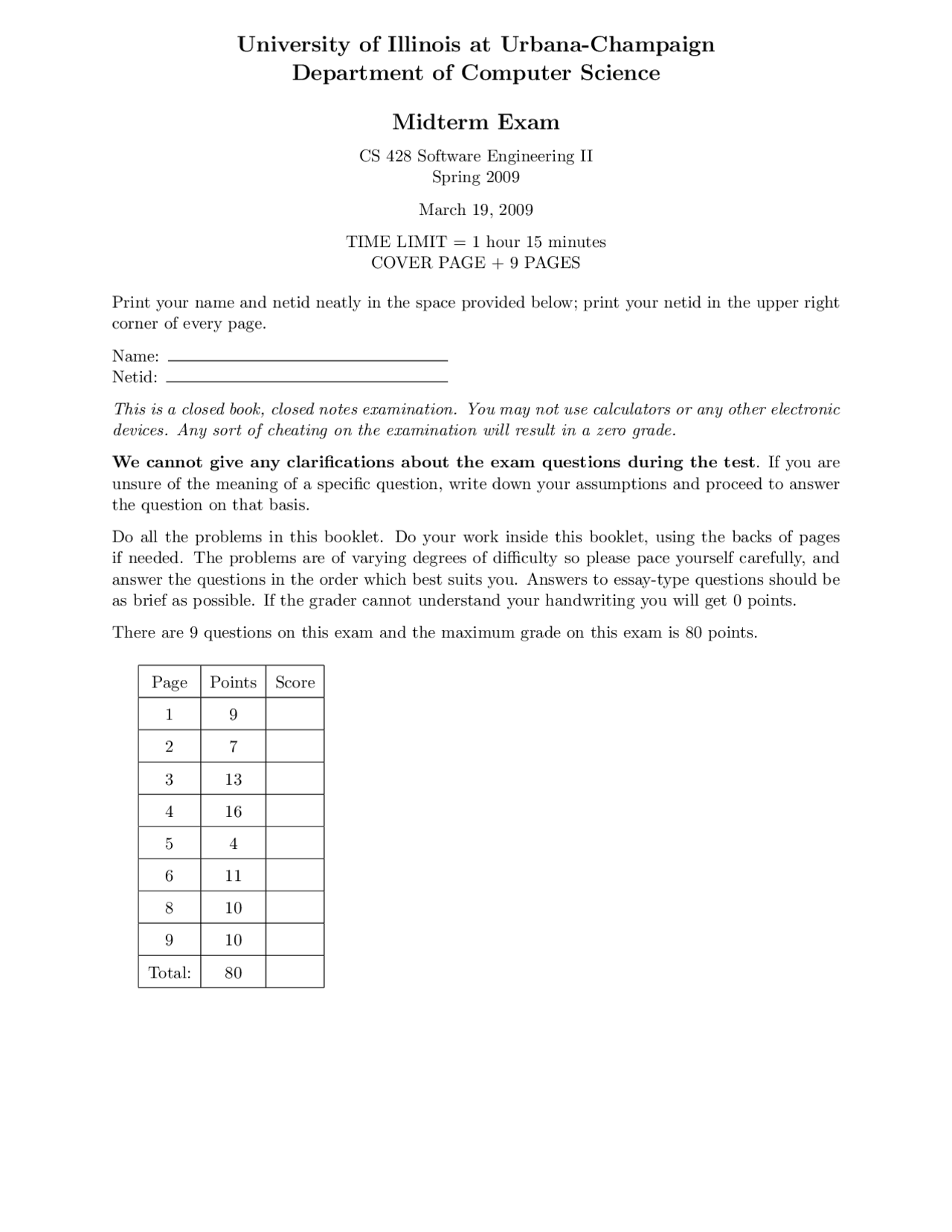 Midterm Exam Solutions Software Engineering Ii Cs 428 Docsity
