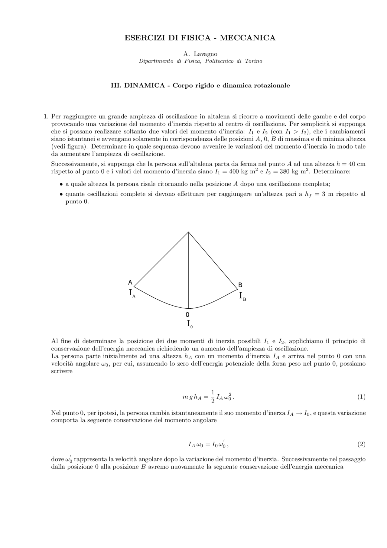 Esercizi di Dinamica - Corpi rigidi - Docsity