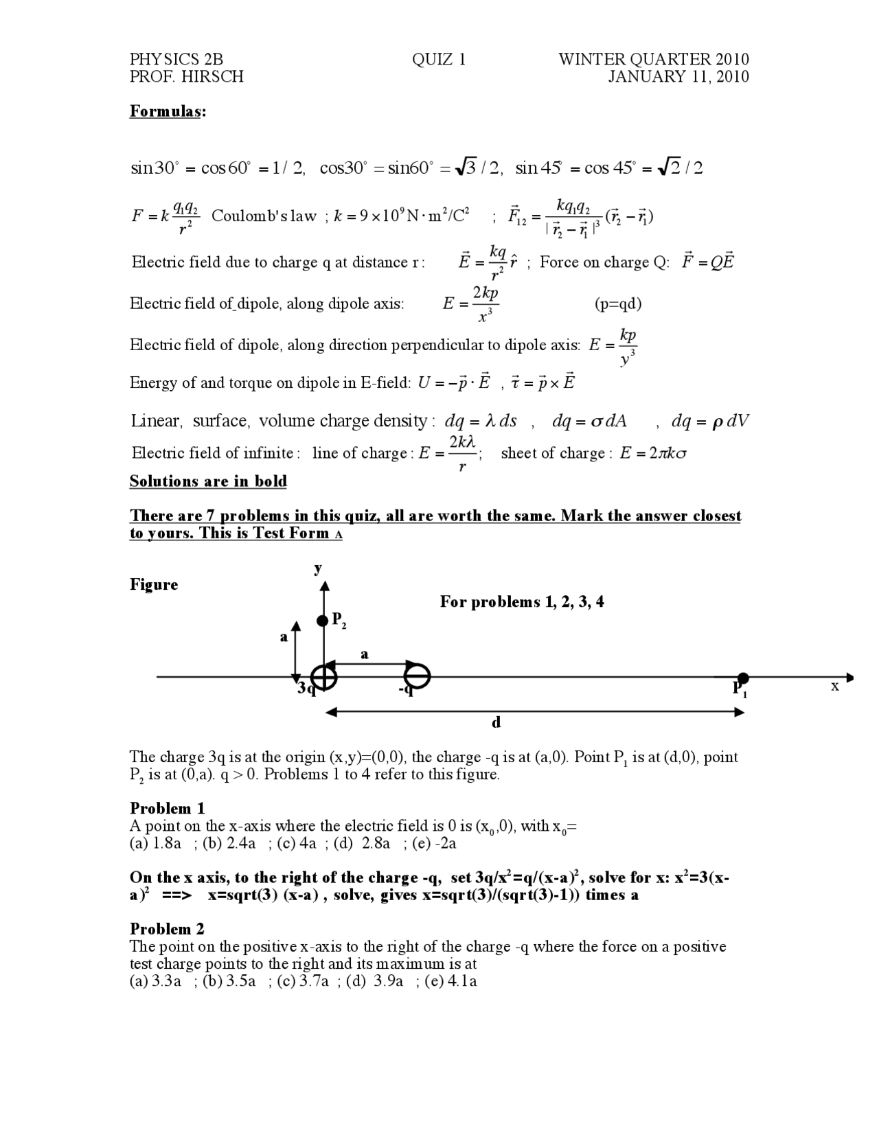 Physics Electricity And Magnetism 7 Questions For Quiz 3 Phys 2b