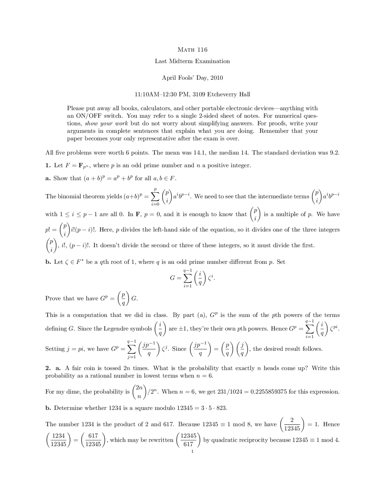 Cryptography Midterm Exam With Solution Math 116 Docsity