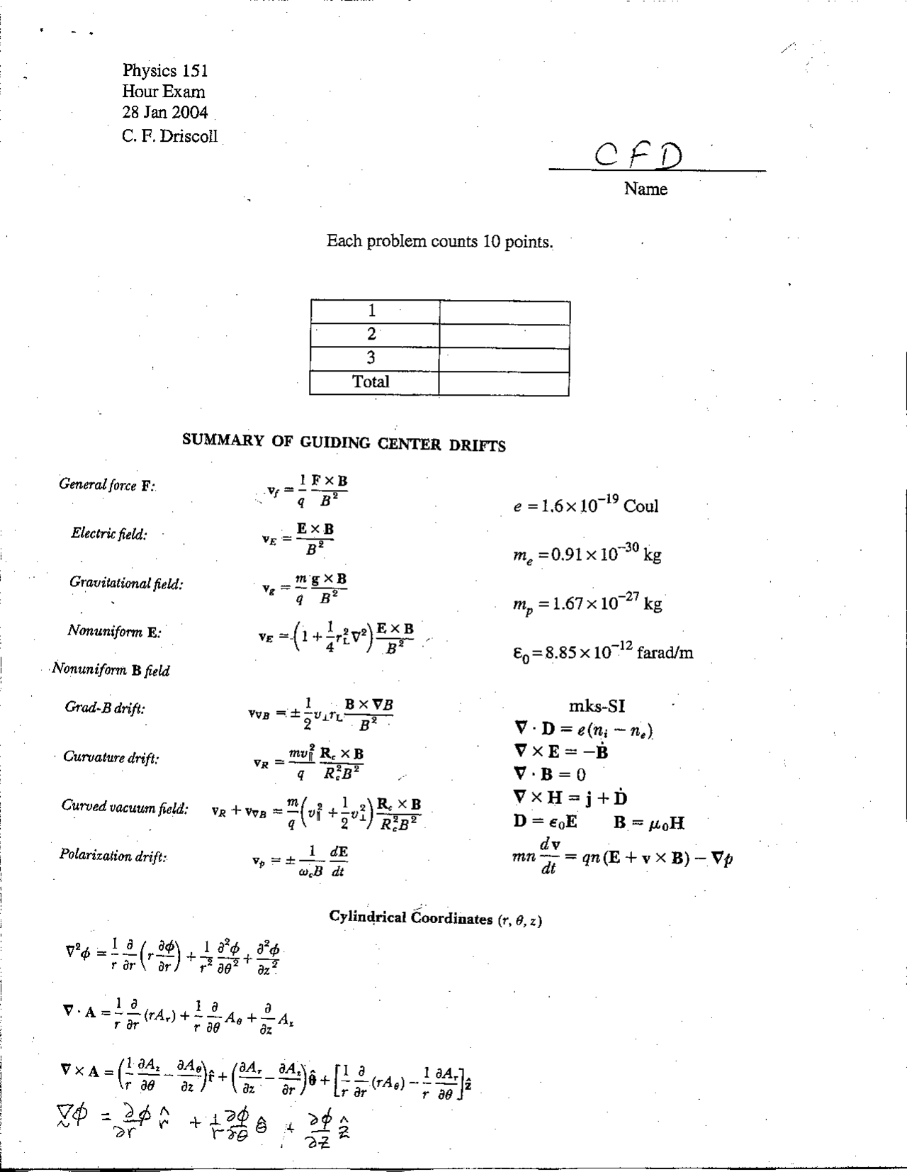 3 Questions With Solution Of Elementary Plasma Physics Phys 151 Docsity