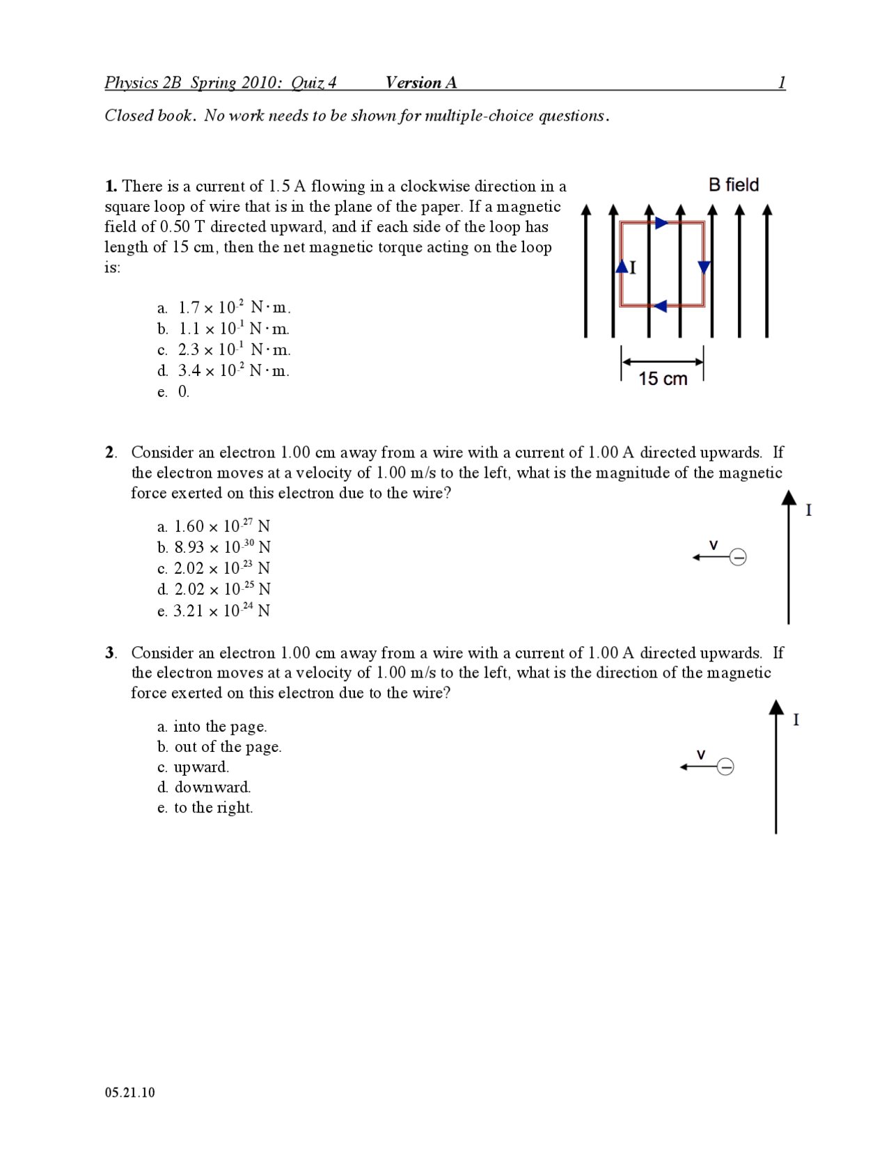 Electricity And Magnetism Physics Questions